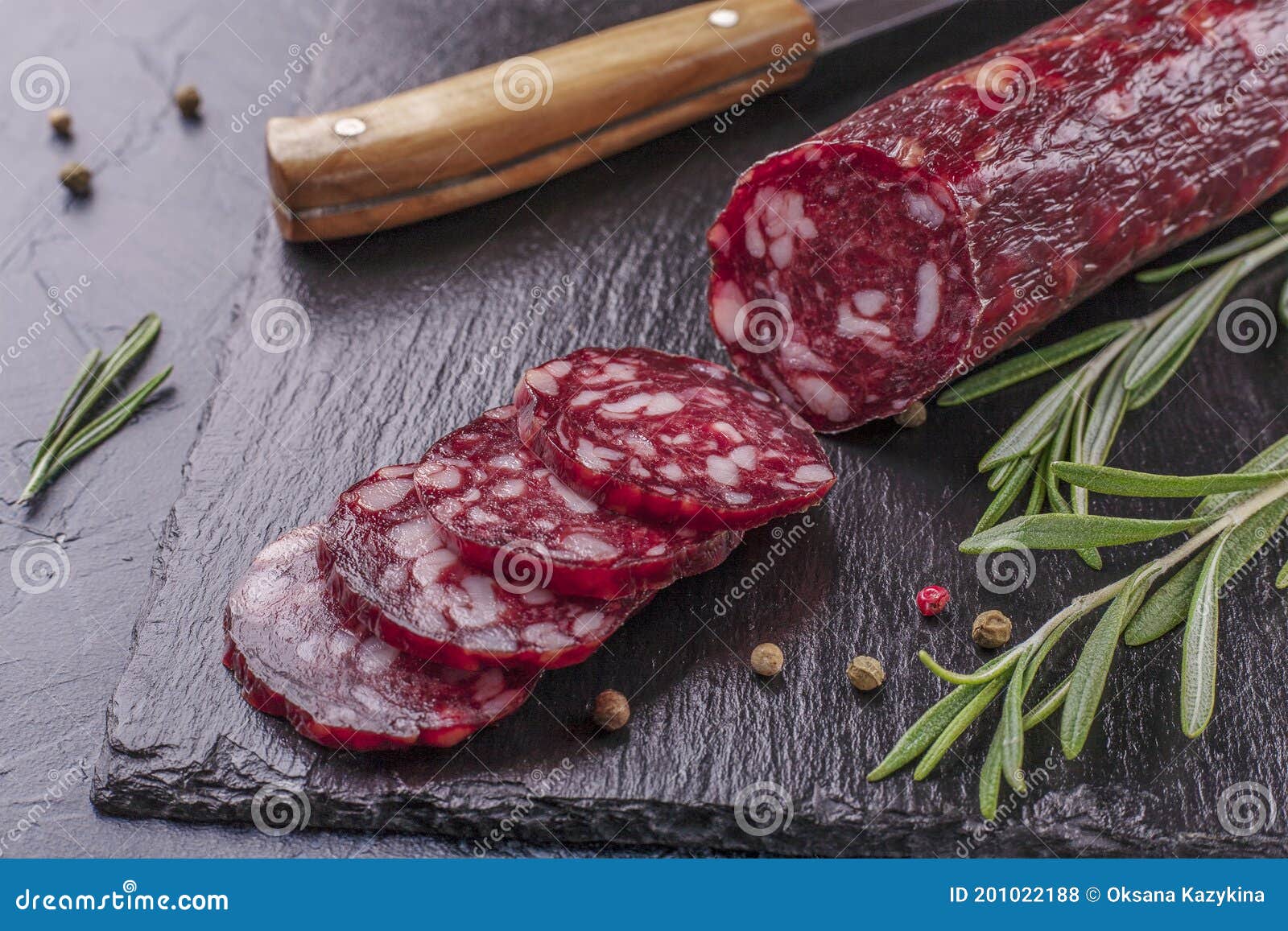 Dry-cured Sausage with Spices, Garlic Herbs Stock Photo - Image of food ...