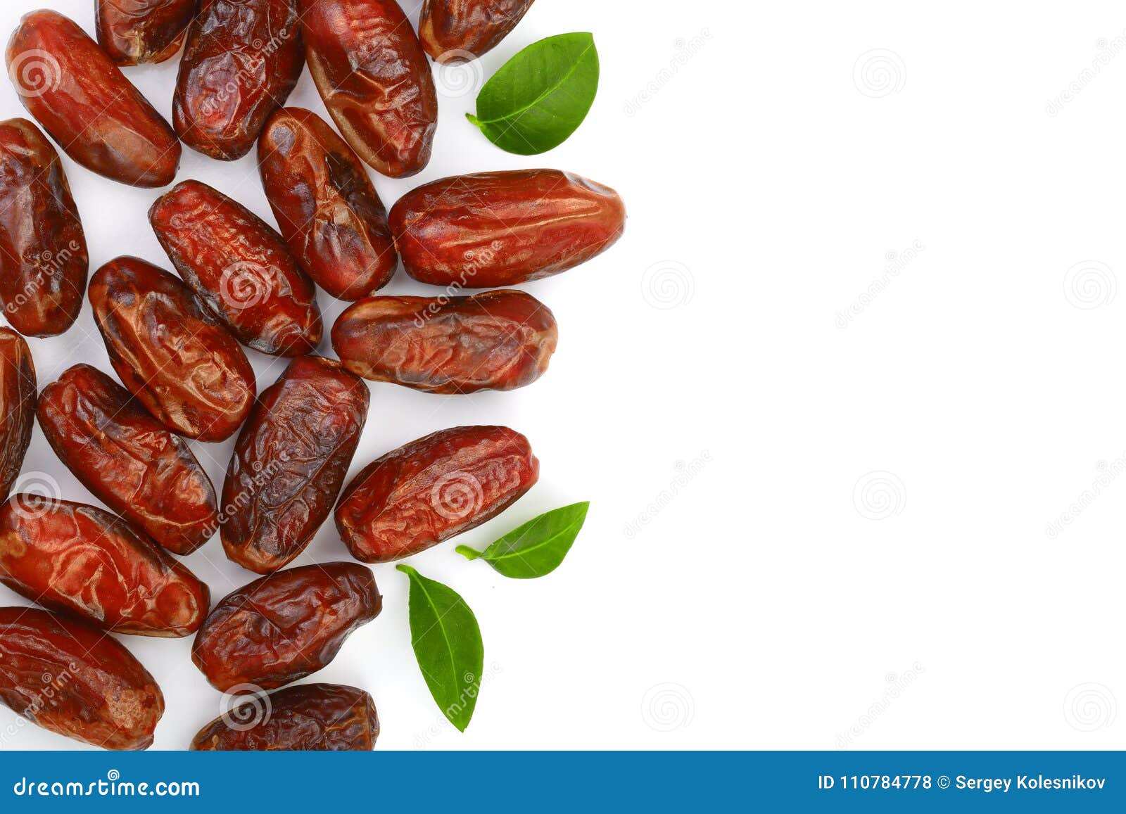 Dry Dates with Green Leaves Isolated on White Background with Copy ...