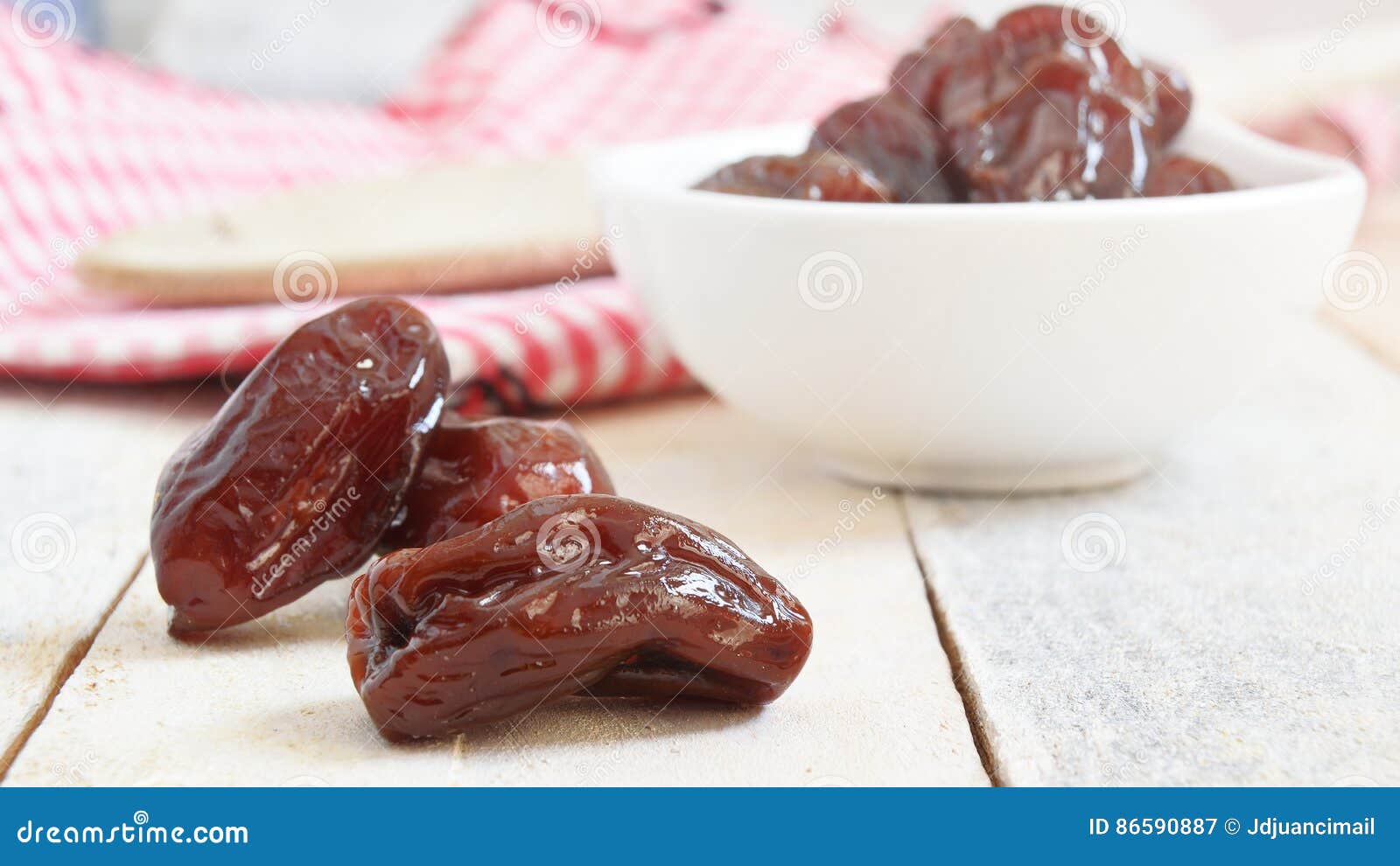 Dry Dates Served on a White Wooden Table in a Rustic Kitchen. Empty ...