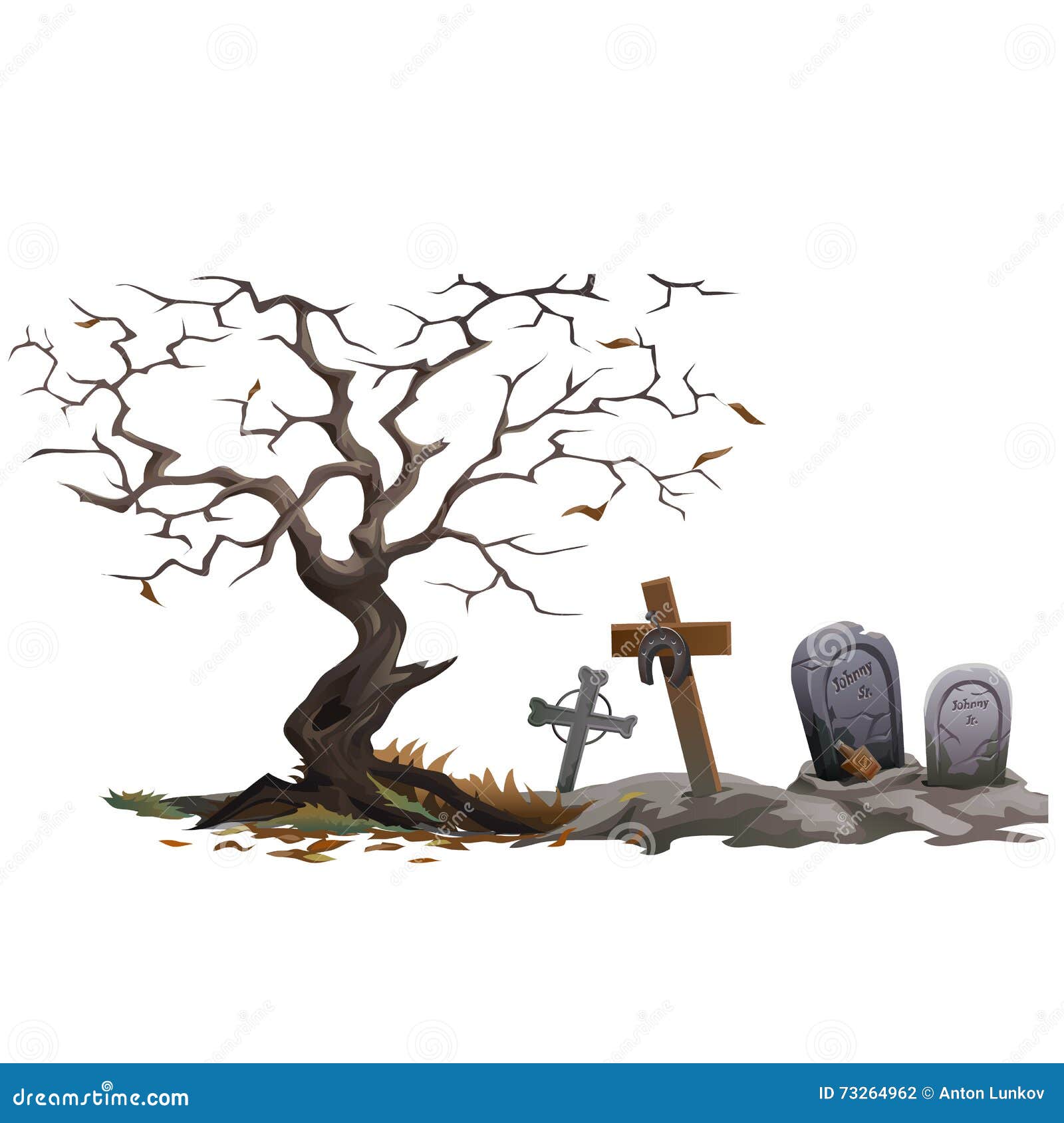 Dry Dead Tree and Cemetery with Graves Stock Vector - Illustration of ...