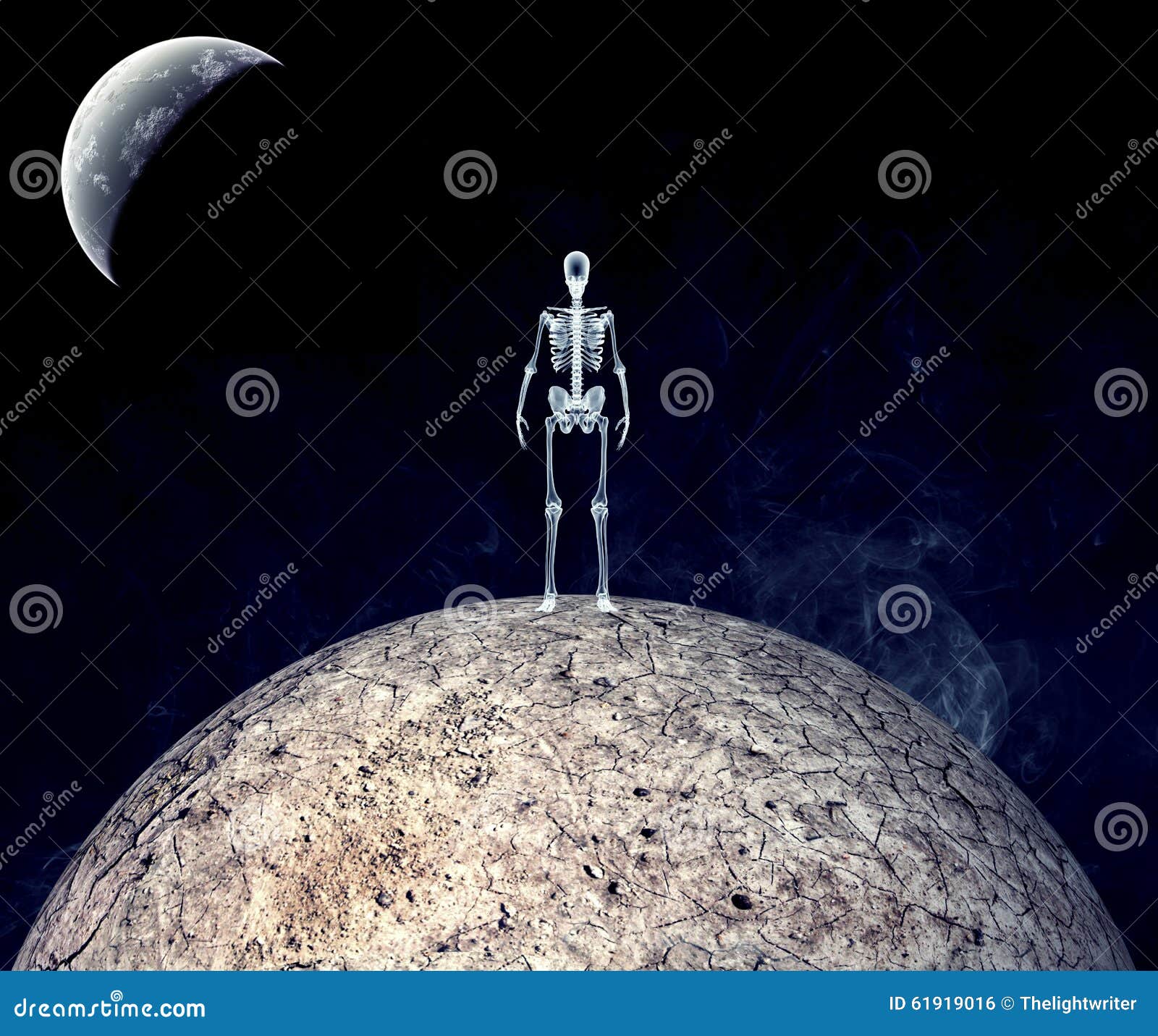 Dry Earth with Skeleton Isolated on Black Stock Illustration ...