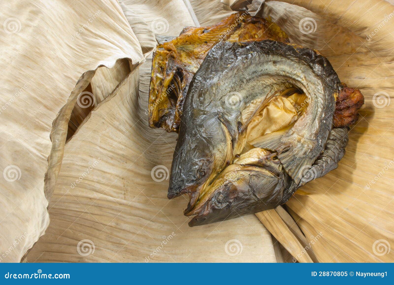 Dry Fish on Dry Banana Leaf Stock Image - Image of isolated, lunch ...