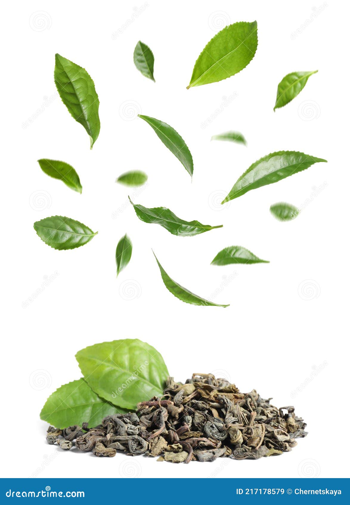 Dry and Fresh Tea Leaves on White Background Stock Image - Image of ...