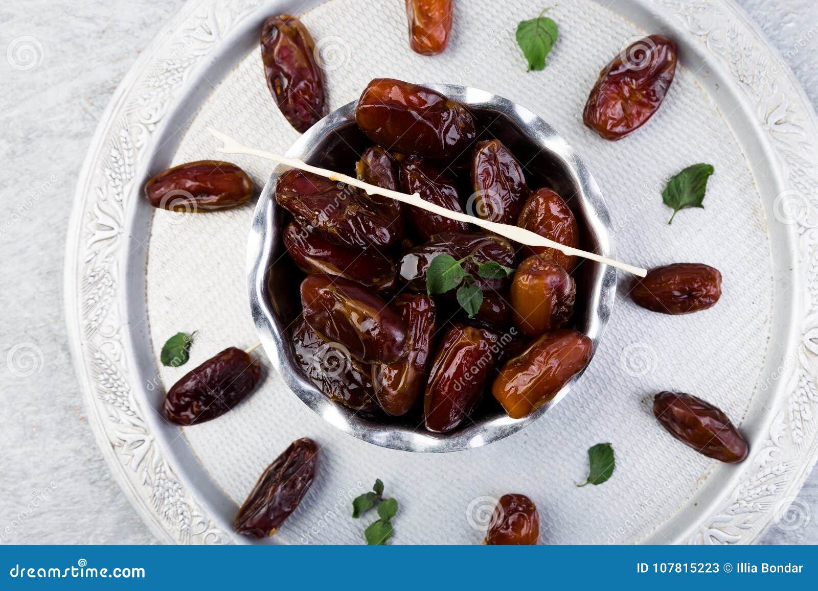Dry Fruit Dates on Silver Tray. Copy Space Stock Image - Image of ...