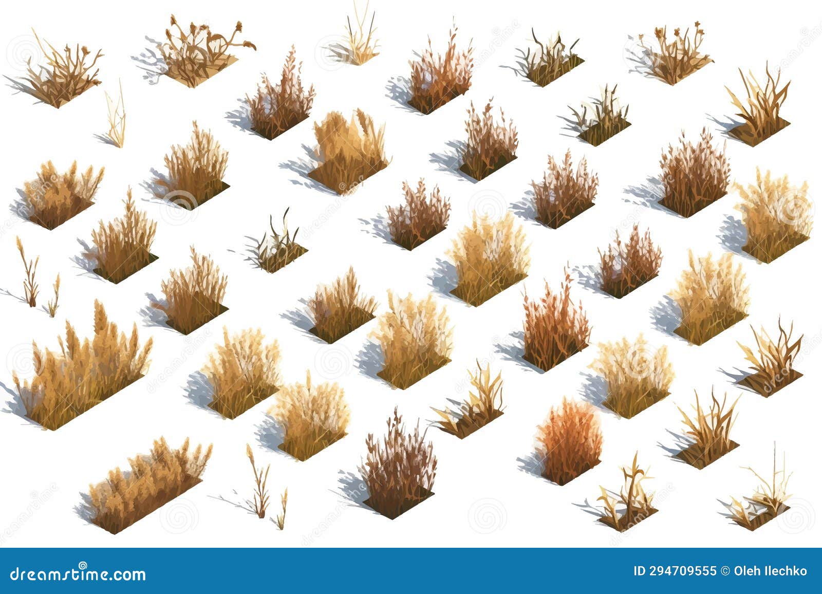 Dry Grass Patches Set Isometric Vector Flat Isolated Vector Style ...