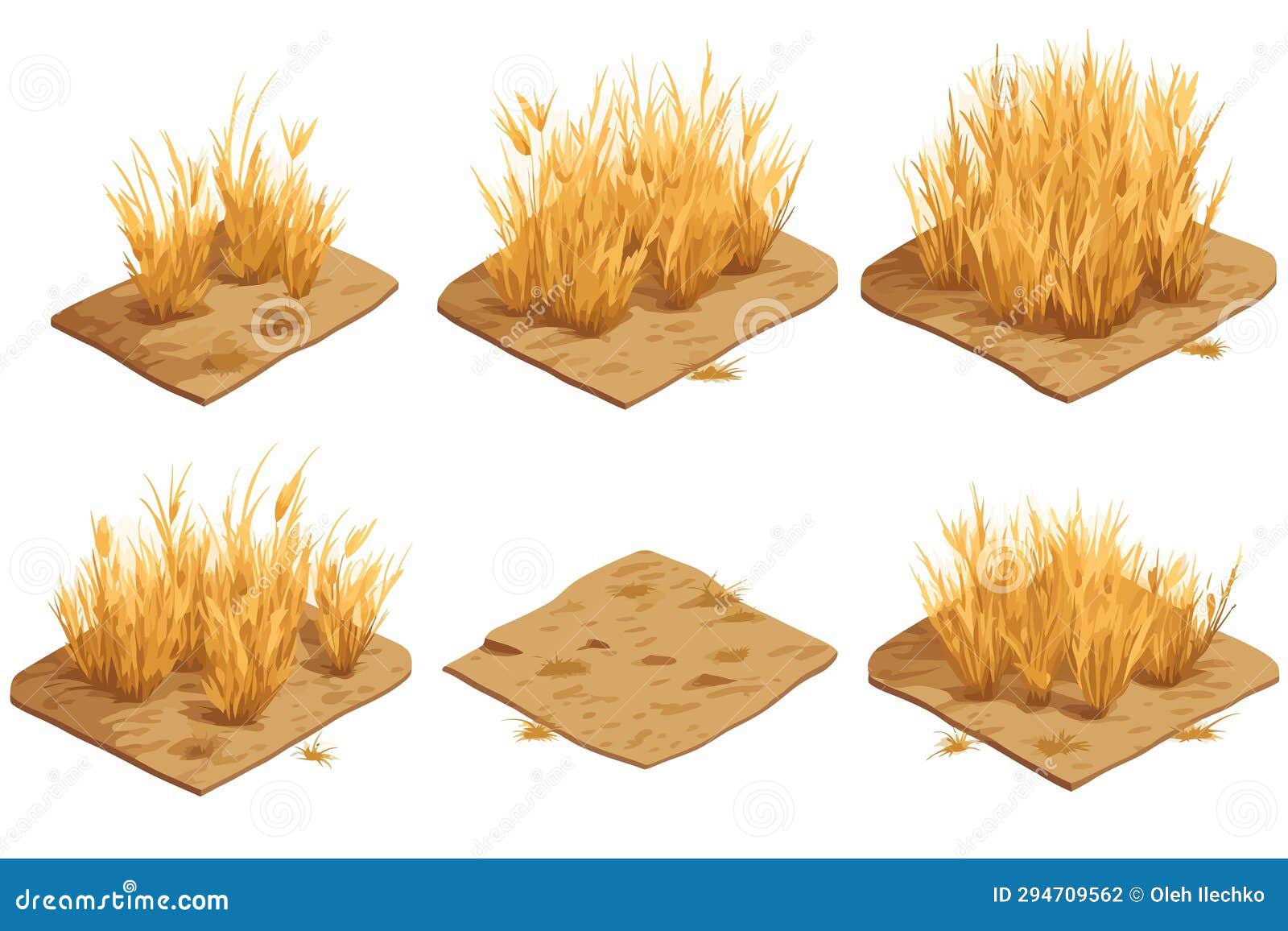 Dry Grass Patches Set Isometric Vector Flat Isolated Vector Style ...