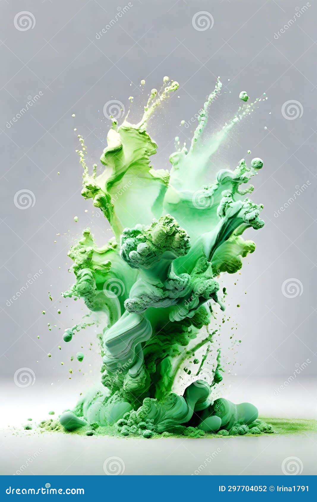 Dry Green Paints in the Air. Splashes on a White Background Stock ...
