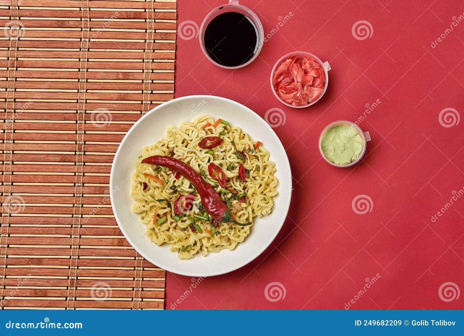 Dry Instant Noodles on red stock image. Image of yellow - 249682209