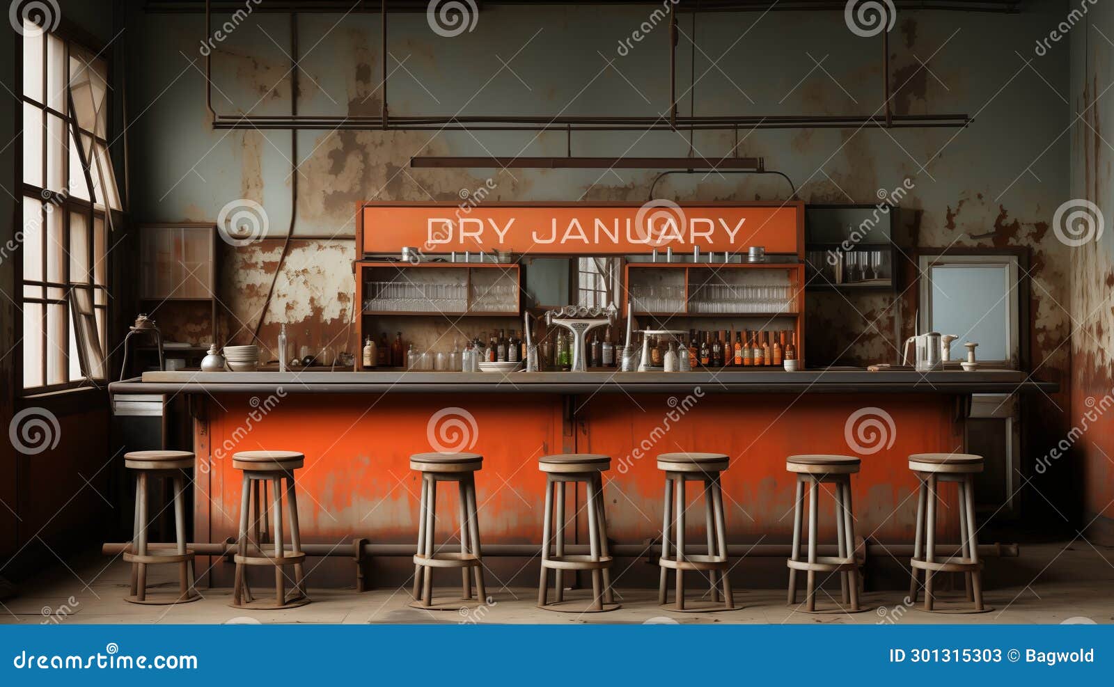 Dry January Information Sign in an Empty Bar Stock Image - Image of ...