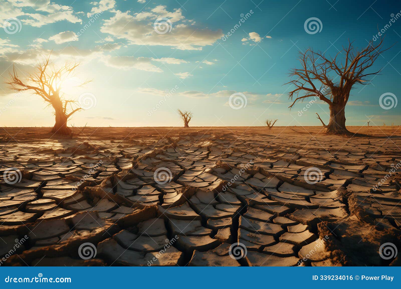 Dry Land with Dry Tree at Sunset. Global Warming Concept Stock ...