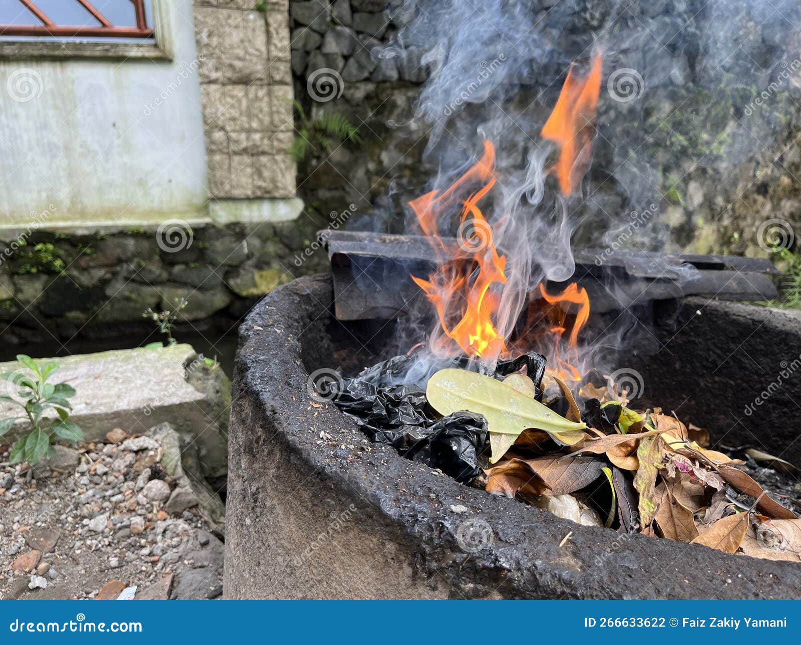 Burned Dry Leaves with Fire and Smoke. Stock Photo - Image of indonesia ...