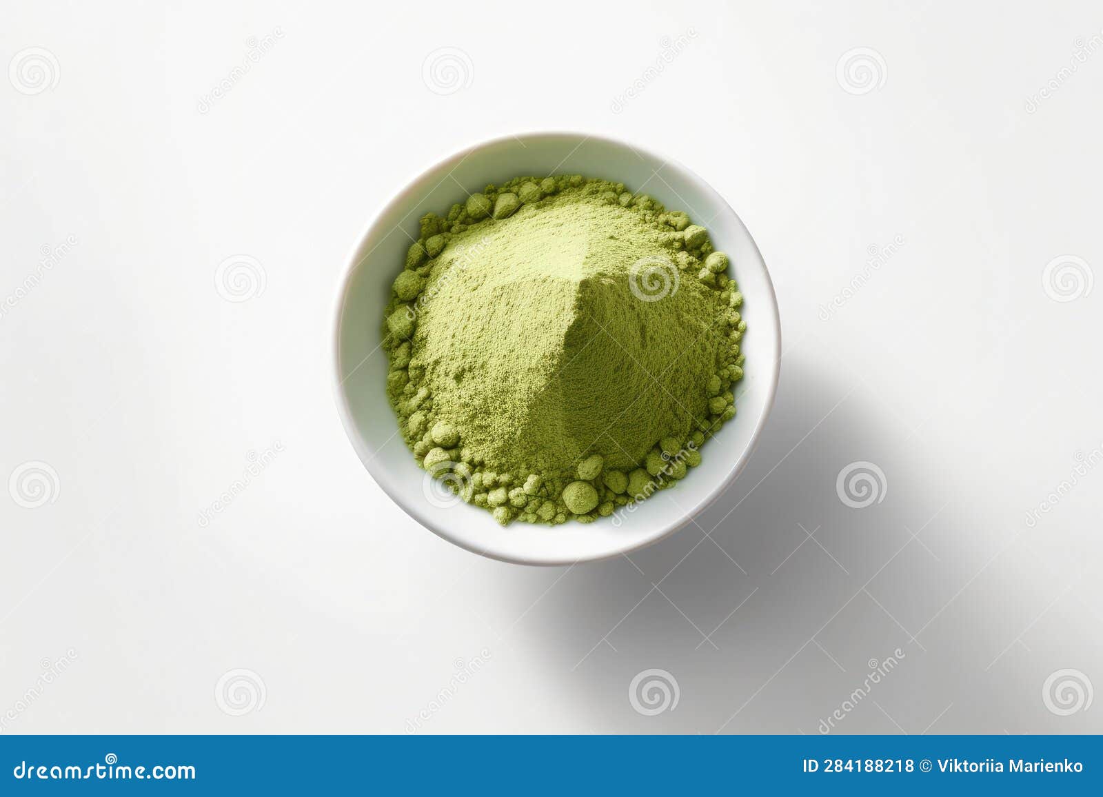 Dry Matcha Tea Powder in a Bowl on a White Background, Top View Stock ...