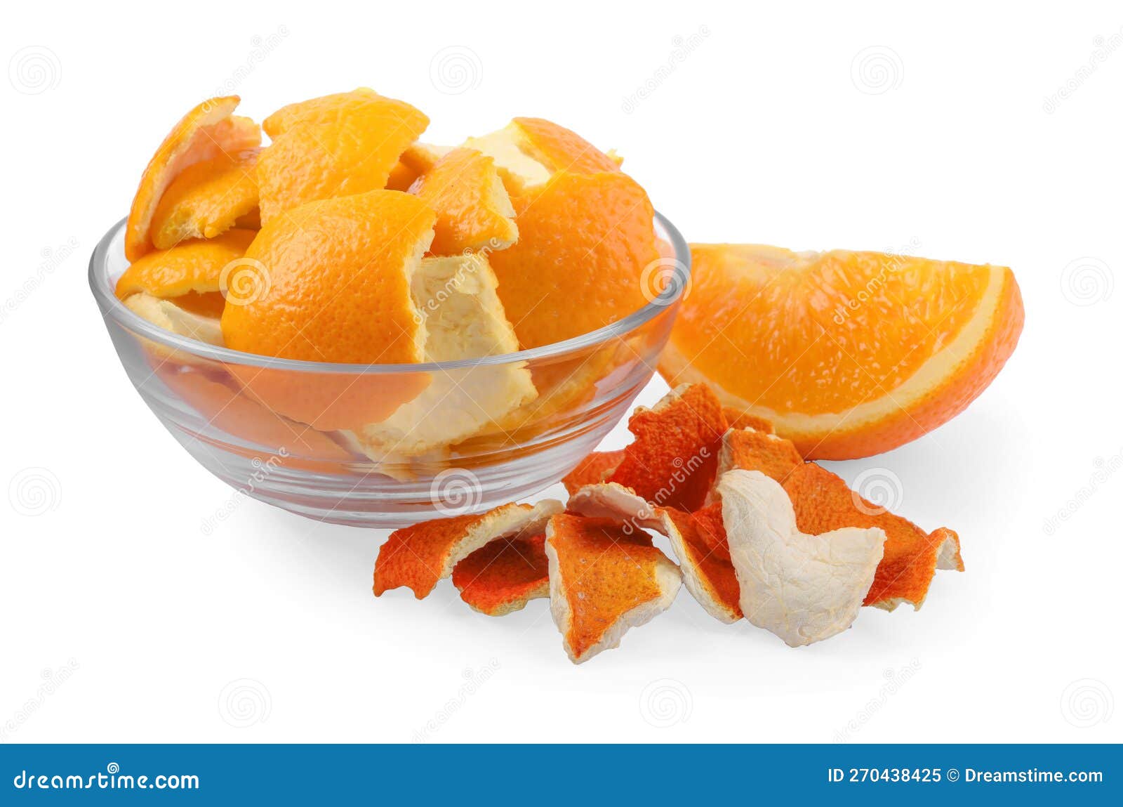 Dry Orange Peels and Piece of Fresh Fruit Isolated on White Stock Image ...
