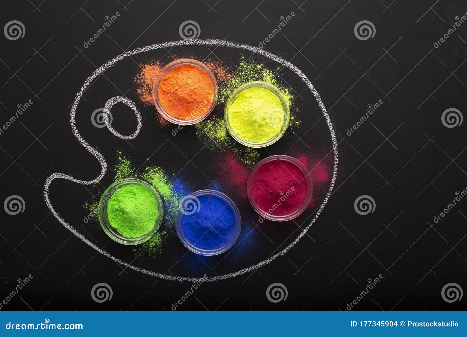 Dry Paint in Palette with Drawn Chalk Stock Photo - Image of hinduism ...