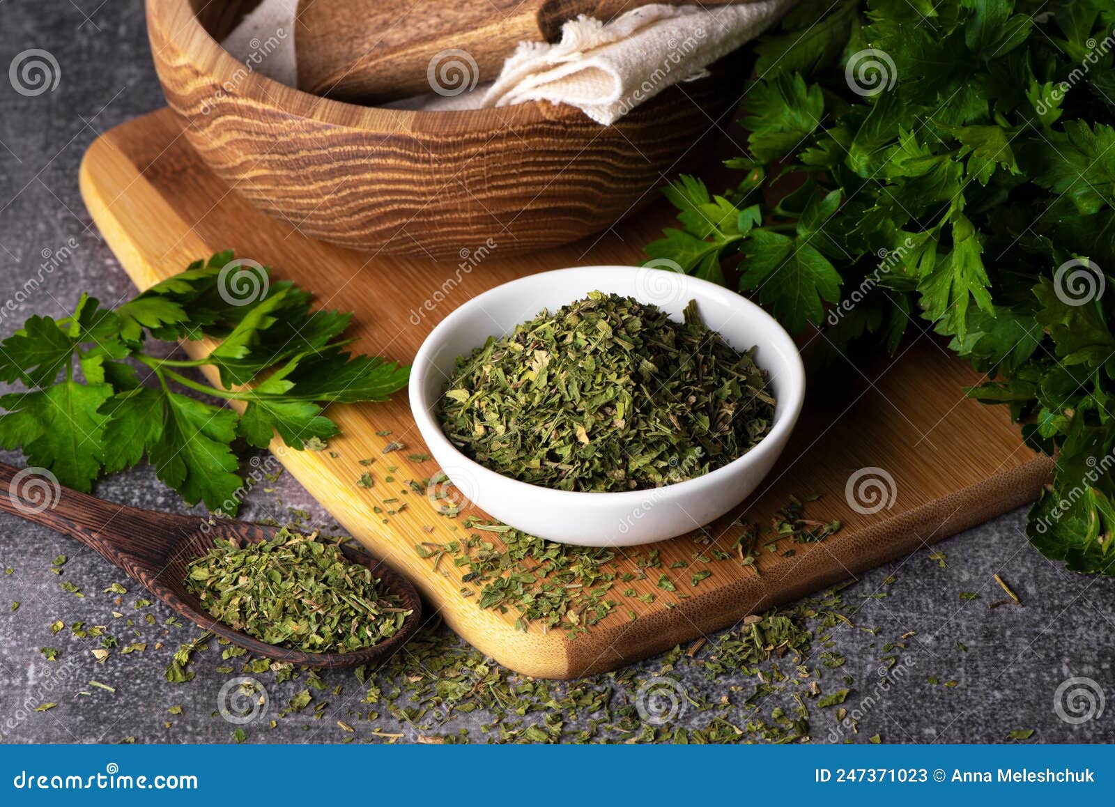 Dry Parsley Leaves in a Bowl. Dry Parsley Spice. Stock Image - Image of ...