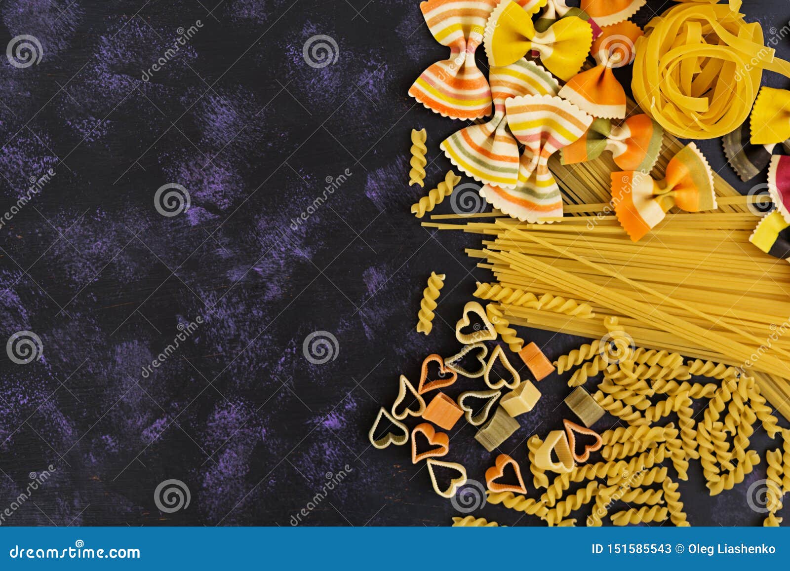 Dry Pasta Background. Different Pasta on Dark Background. Flat Lay ...