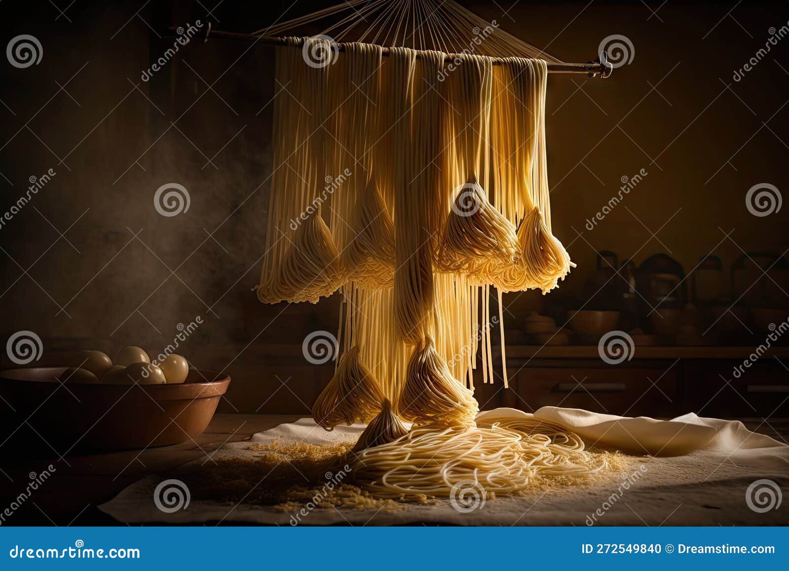 Dry Pastahanging from String, Ready To Be Cooked Stock Illustration ...