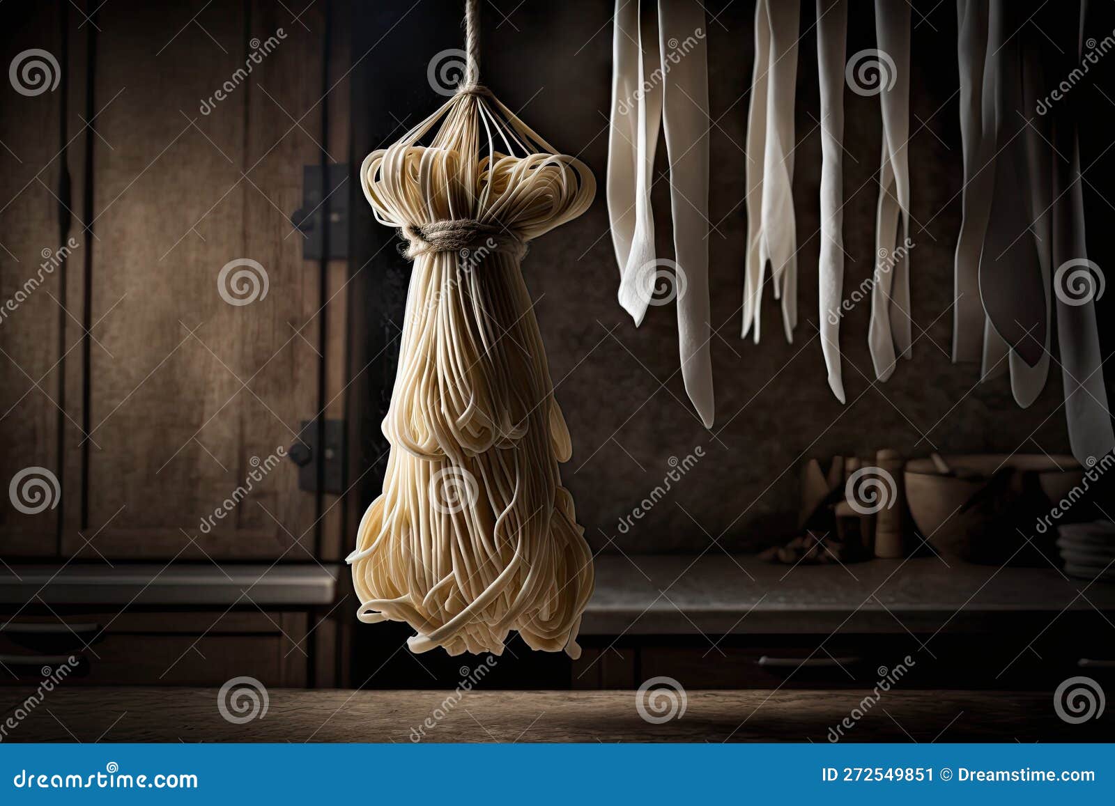 Dry Pastahanging from String, Ready To Be Cooked Stock Image - Image of ...