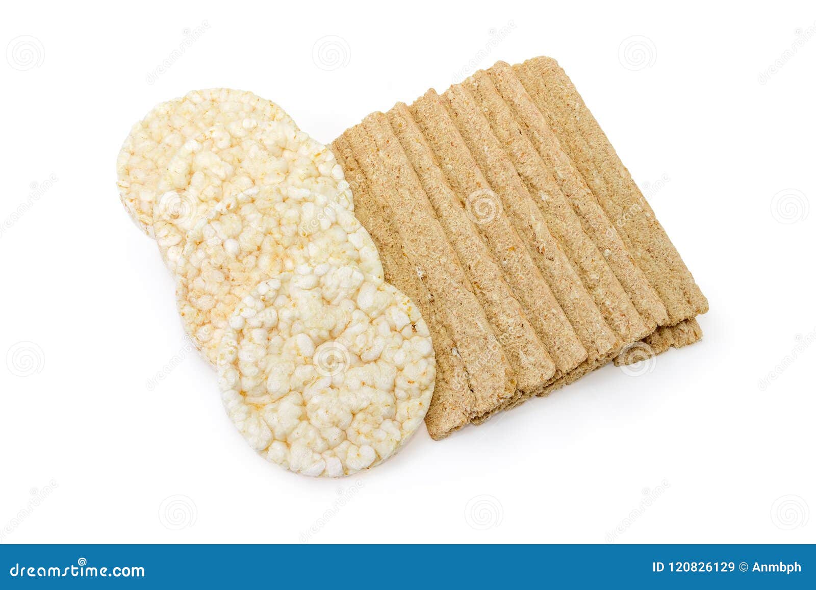 Flat Rye and Puffed Rice Crispbreads on a White Background Stock Image ...