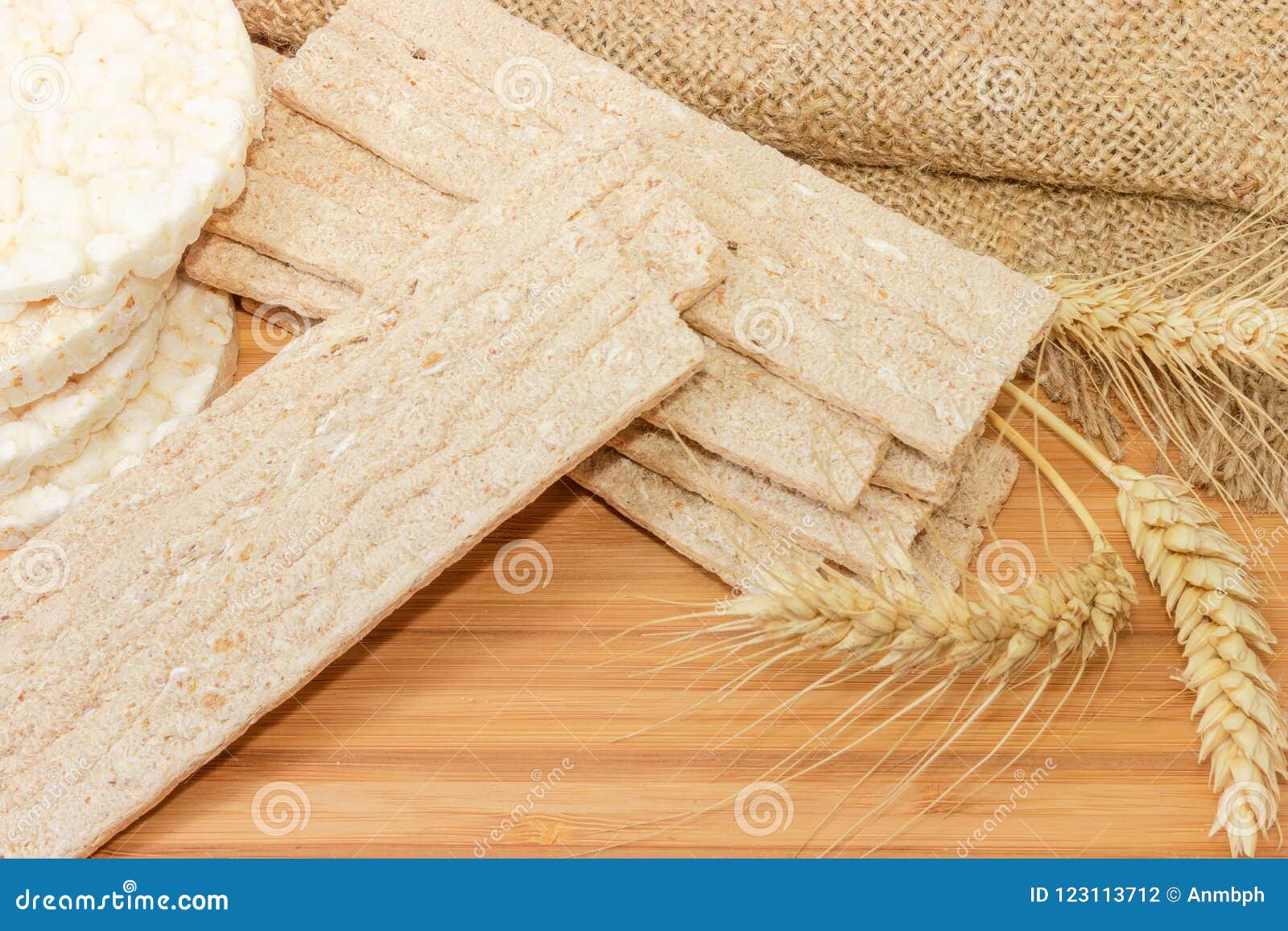 Flat Rye-wheat and Puffed Rice Crispbreads and Wheat Ears Stock Photo ...