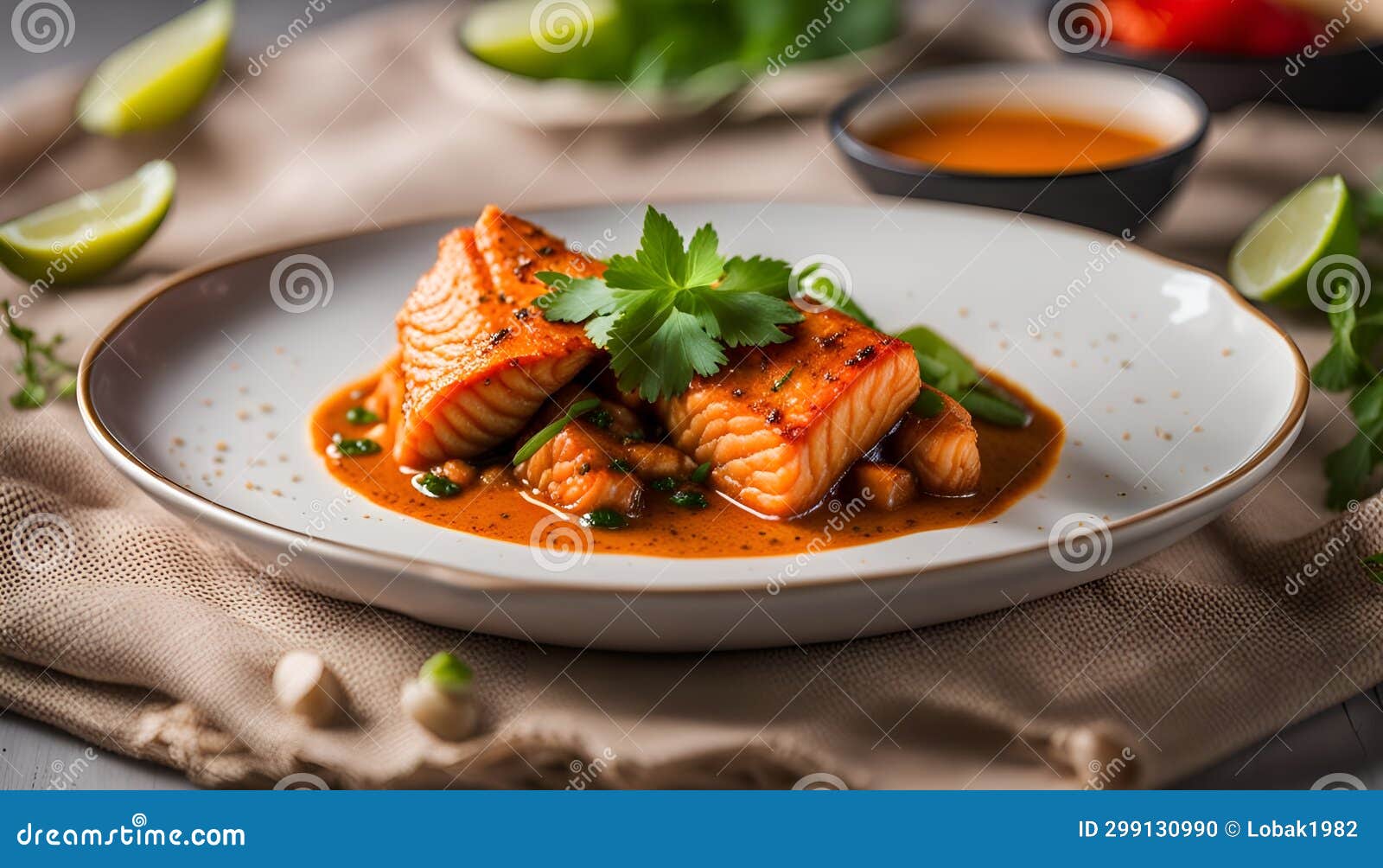Dry Red Curry of Crispy Salmon Stock Illustration - Illustration of ...