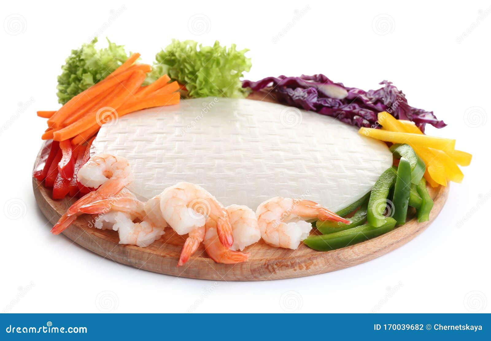 Dry Rice Paper and Ingredients on White Background Stock Photo - Image ...