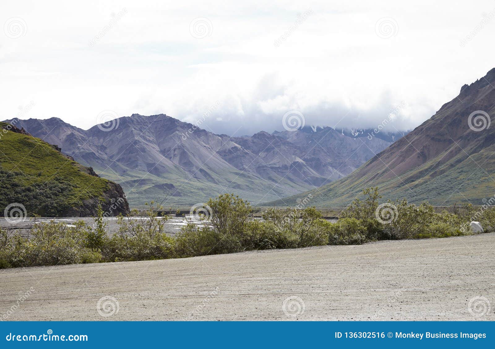 Dry River Bed Running through Valley between Mountains in Alaska Stock ...