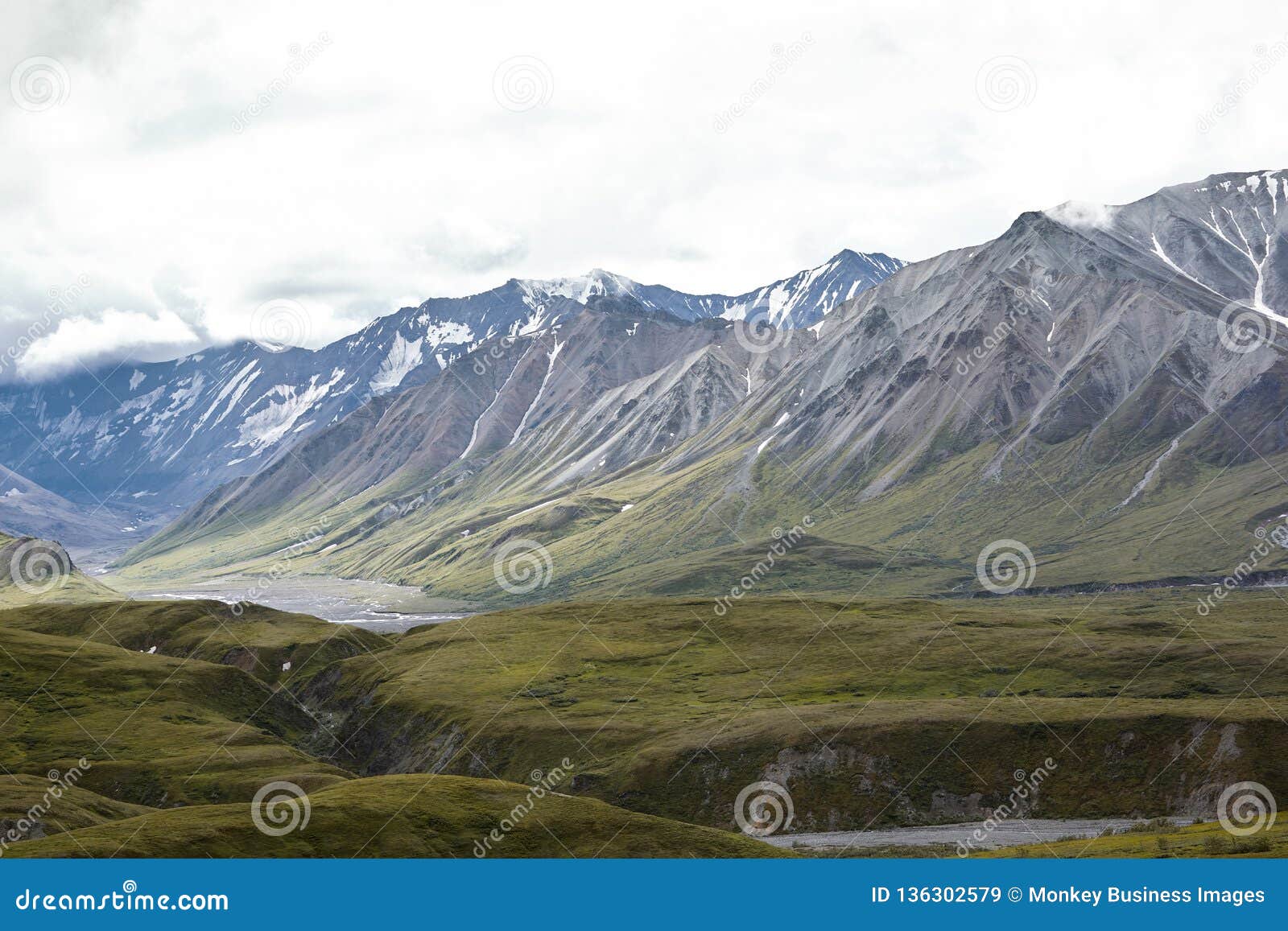 Dry River Bed Running through Valley between Mountains in Alaska Stock ...