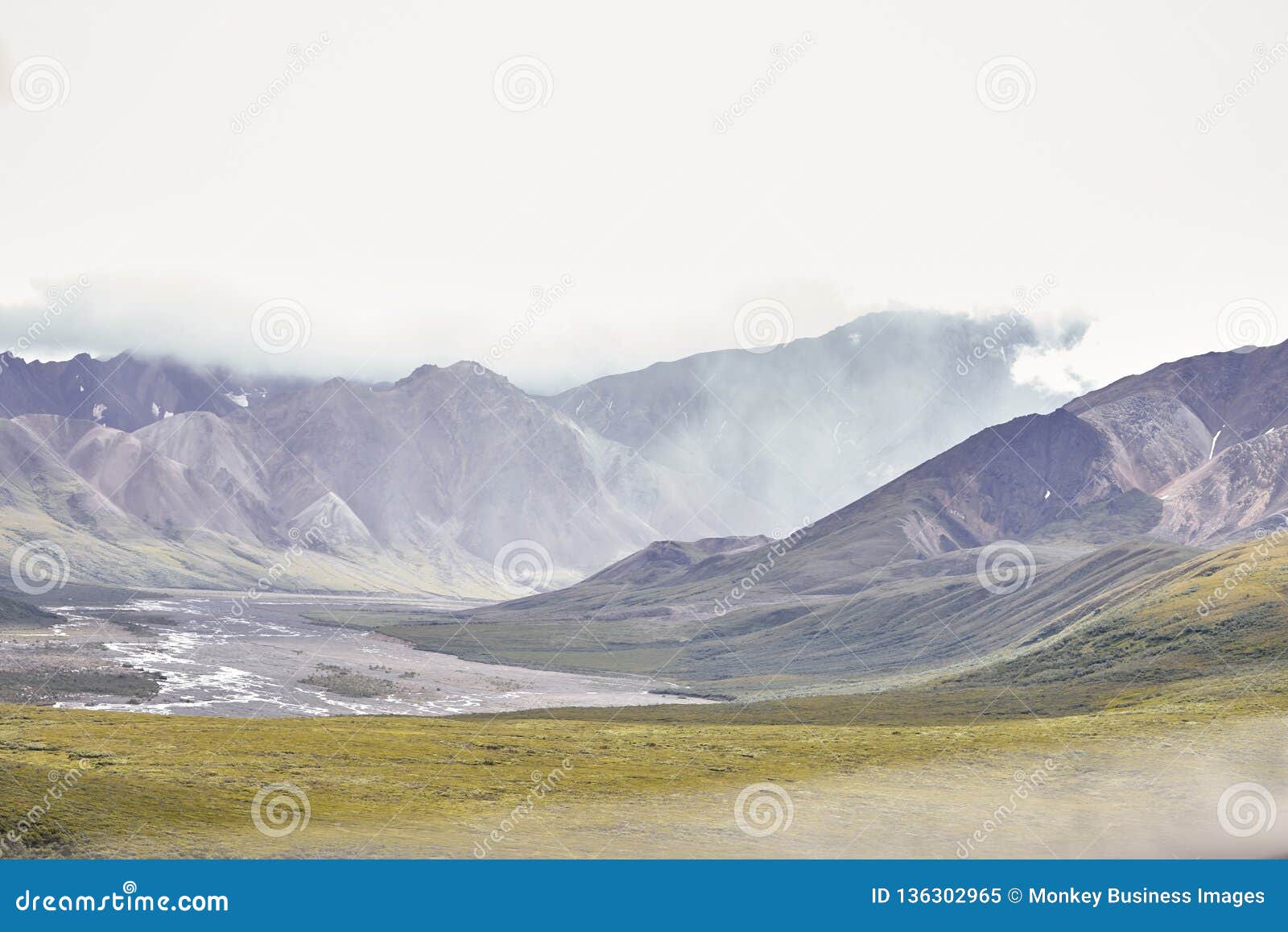 Dry River Bed Running through Valley between Mountains in Alaska Stock ...