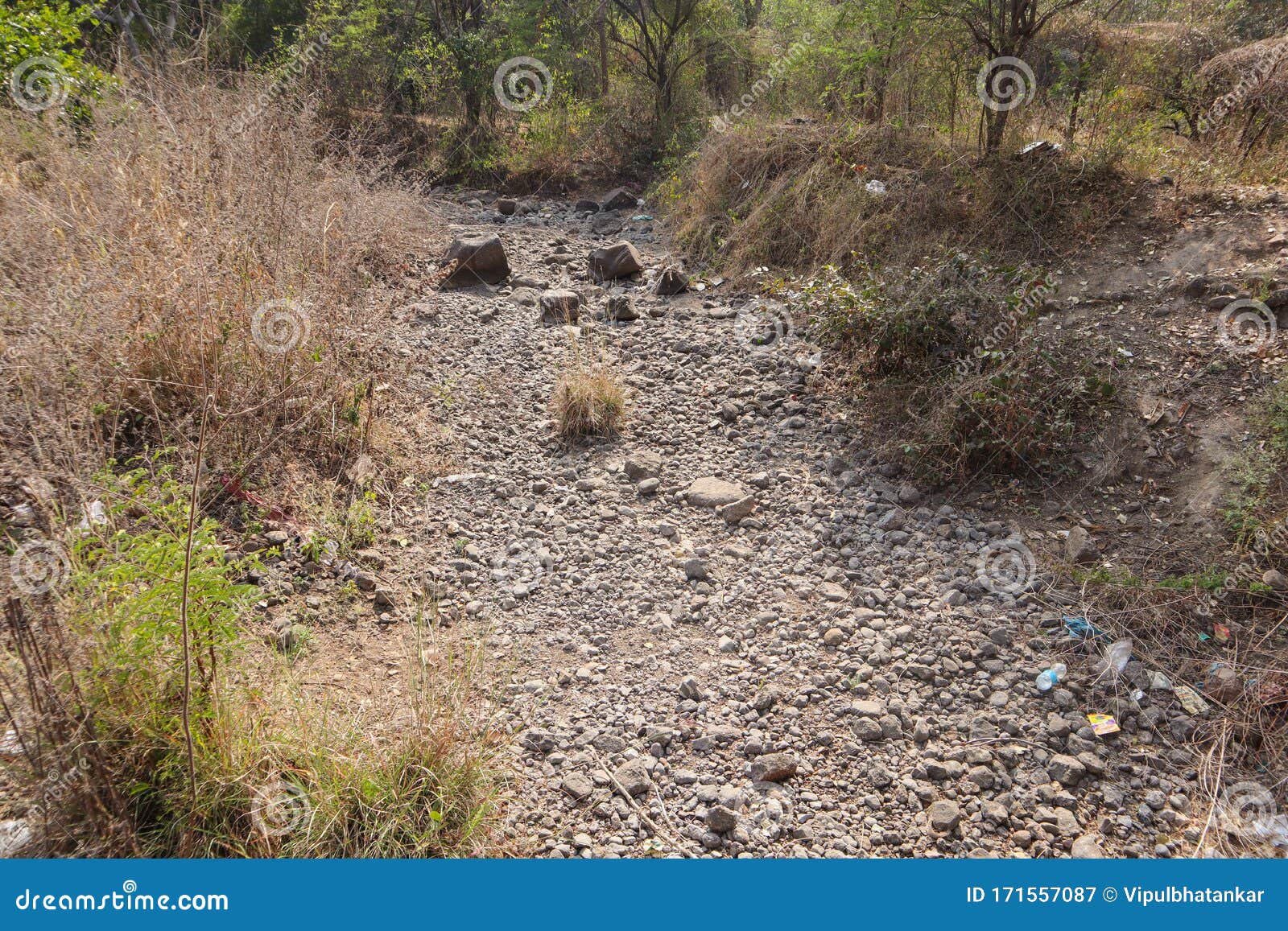 Dry River or Stream Path with Pebbles Stock Image - Image of park ...