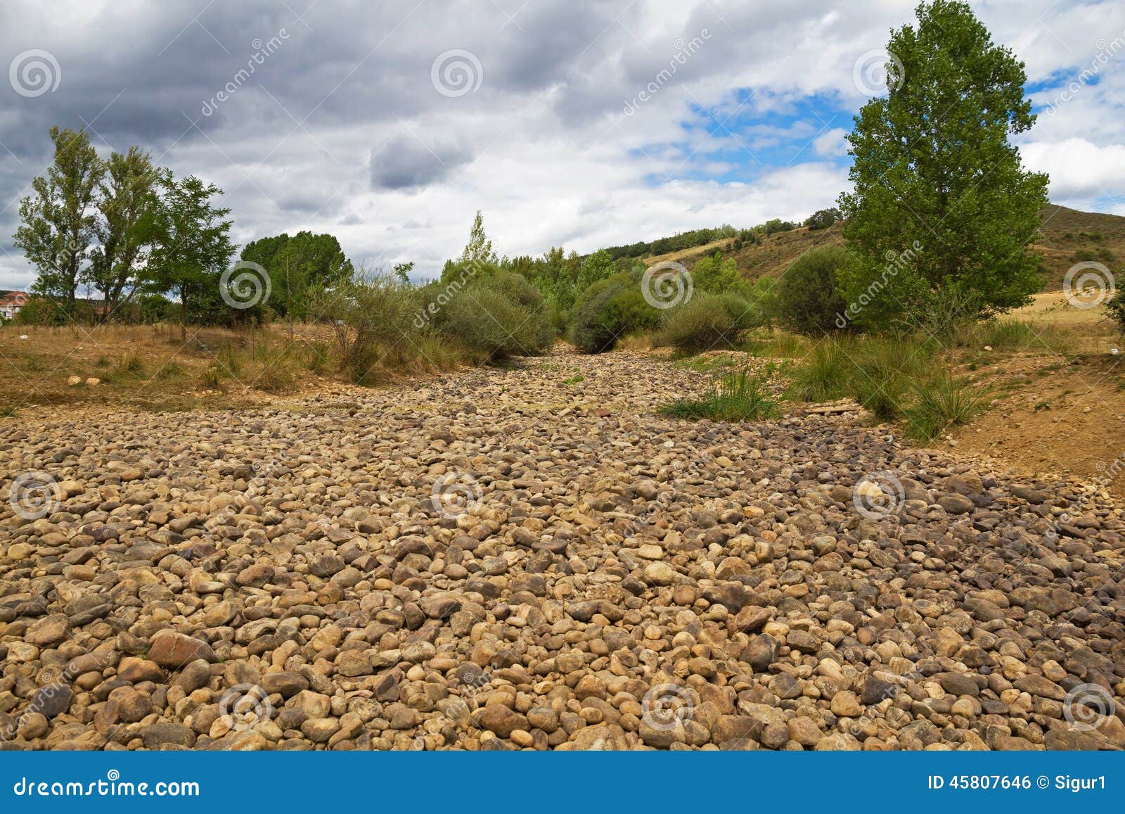 Dry Riverbed stock photo. Image of clouds, riverside - 45807646