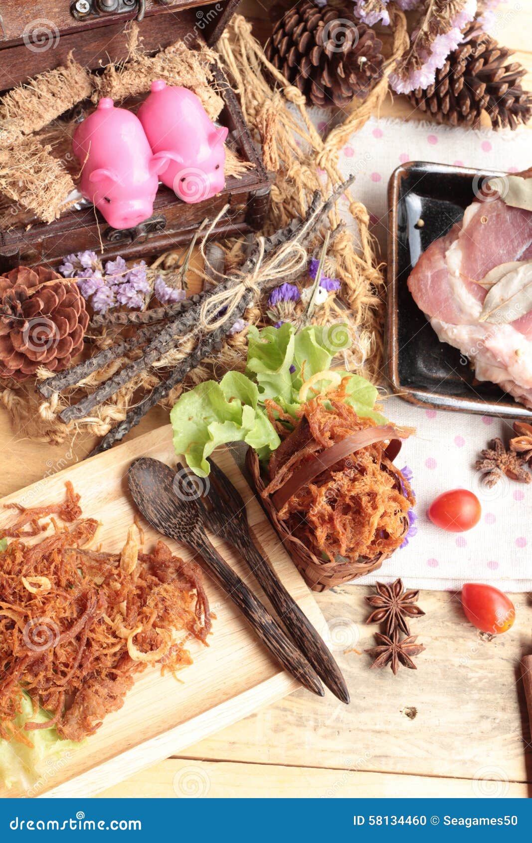 Dry Roast Pork into Strips and Raw Pork. Stock Photo - Image of healthy ...