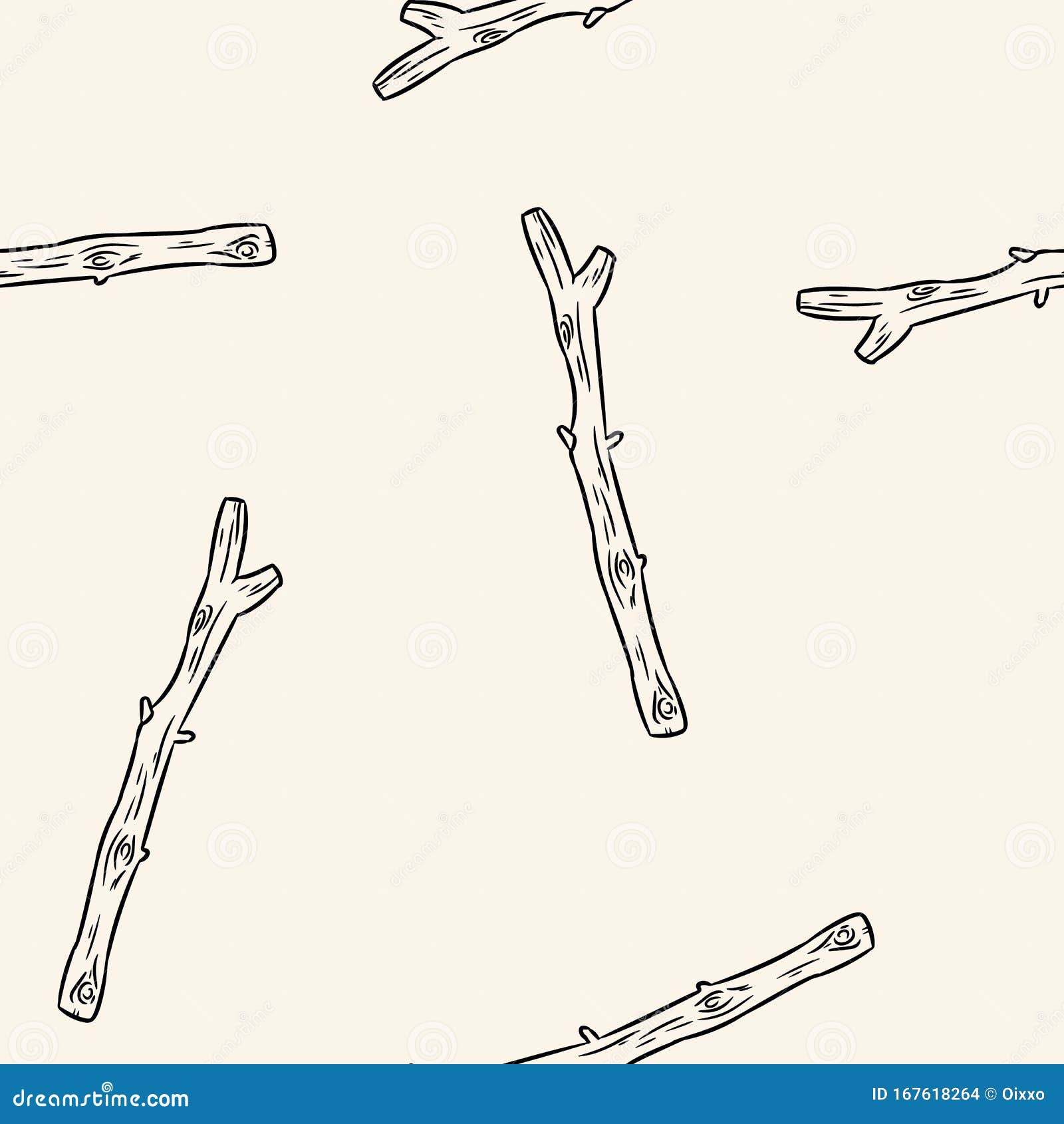 Dry Rustic Tree Branches Doodles Seamless Pattern. Boho Image Of Sticks ...