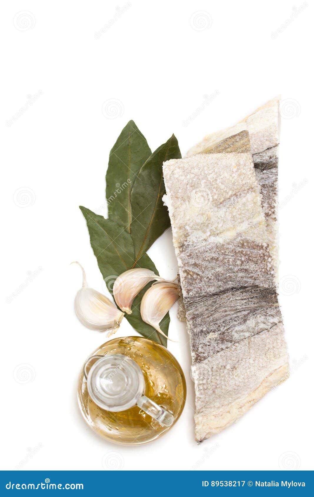 Dry Salted Cod Fish with Garlic and Oil Stock Image - Image of white ...