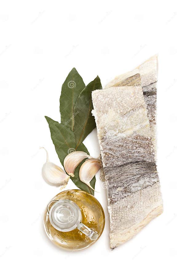 Dry Salted Cod Fish with Garlic and Oil Stock Image - Image of white ...