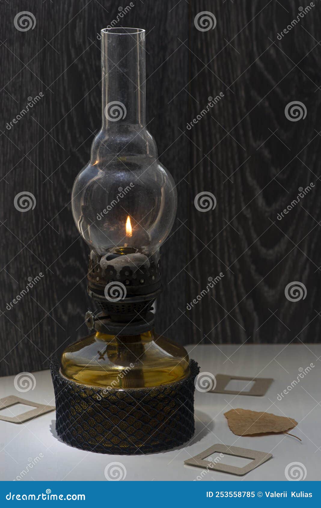 Old Table Kerosene Lamps On A Wooden Shelf Were Once Used To Light ...