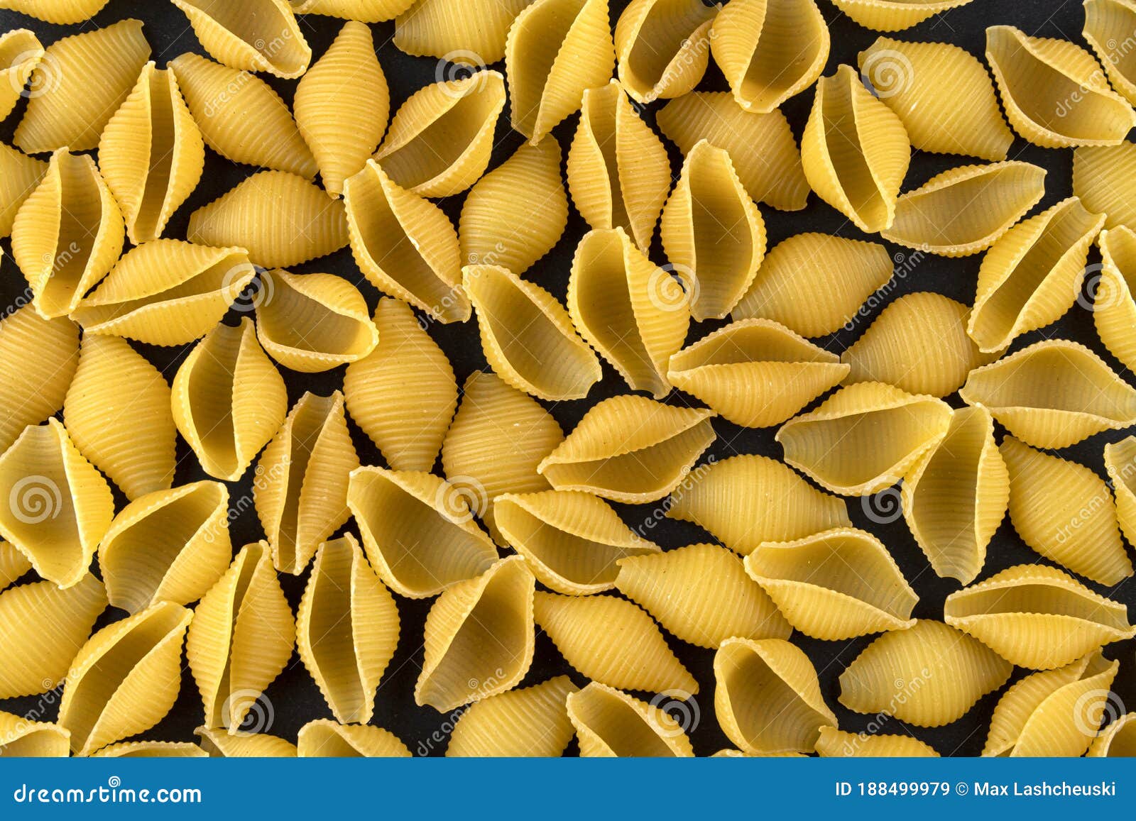 Dry Shell Pasta Pattern on Black Background, Top View Stock Image ...