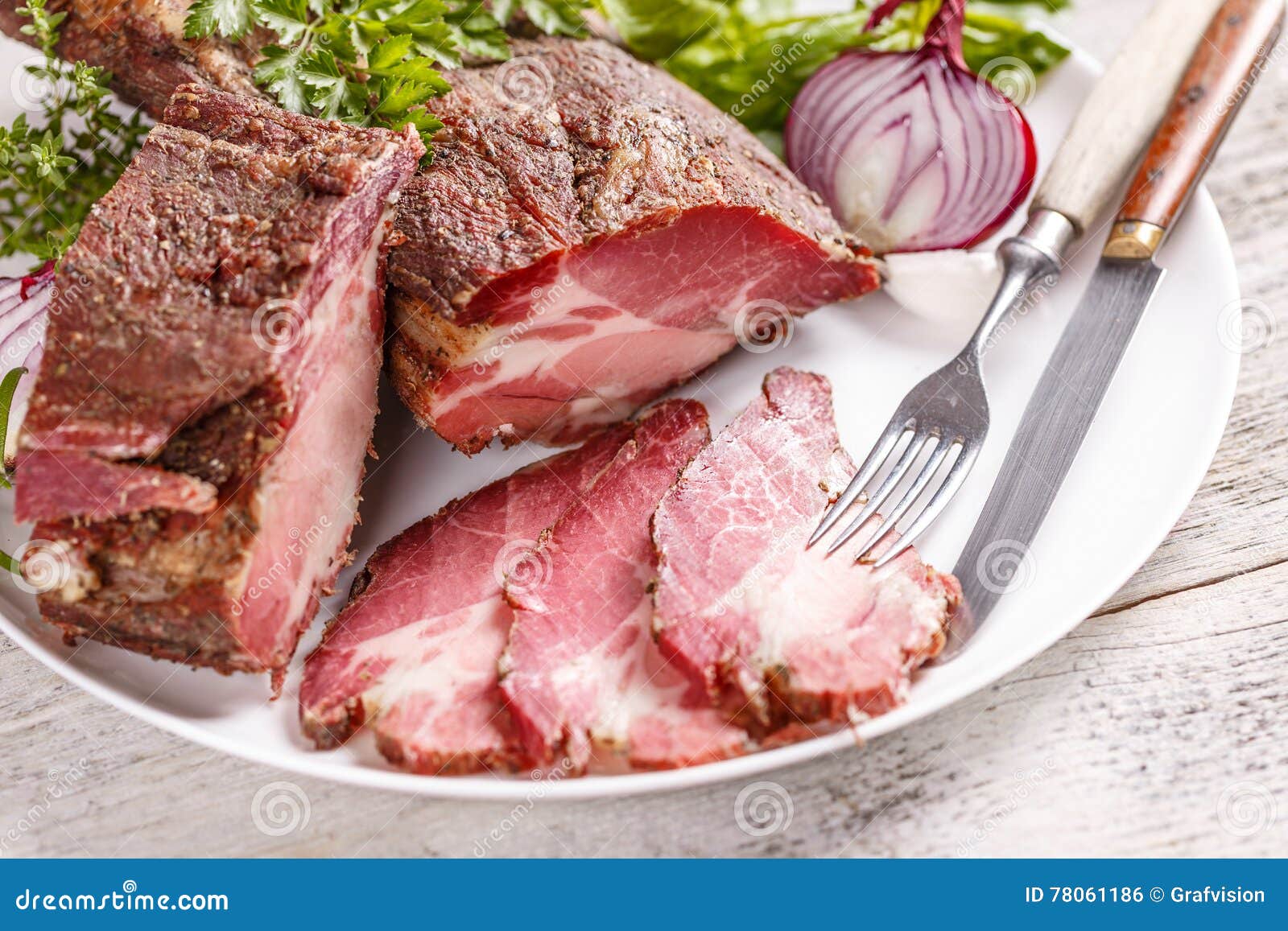 Dry and smoked pork neck stock photo. Image of slices - 78061186