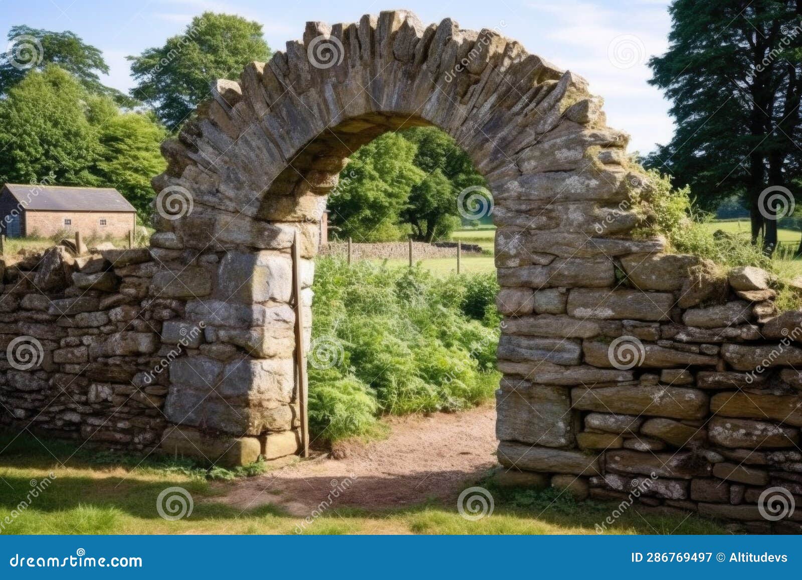 Dry Stone Wall with a Built-in Archway or Opening Stock Image - Image ...