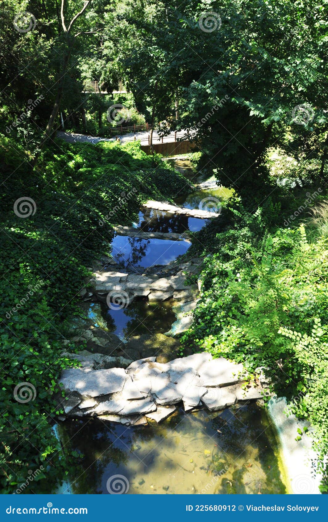A Dry Stream with Shallows. City Park in Summer Stock Photo - Image of ...
