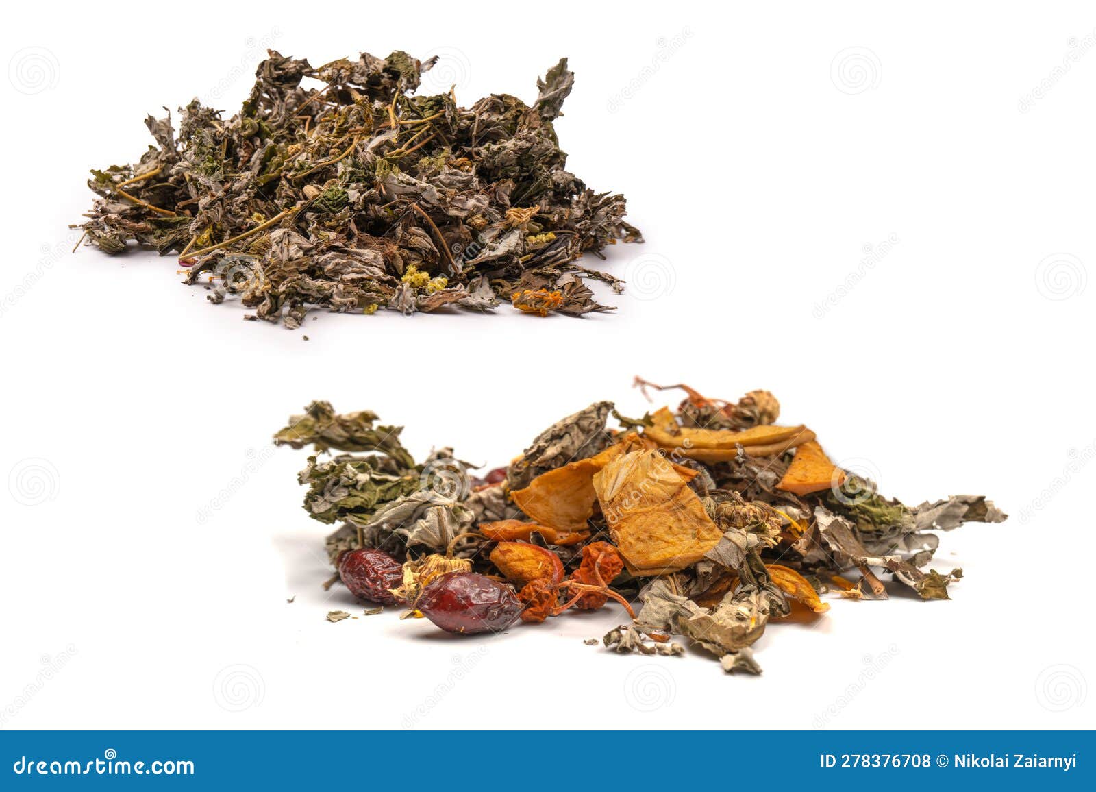 Dry Tea Leaves and Dry Fruit Isolated on White Background Stock Photo ...