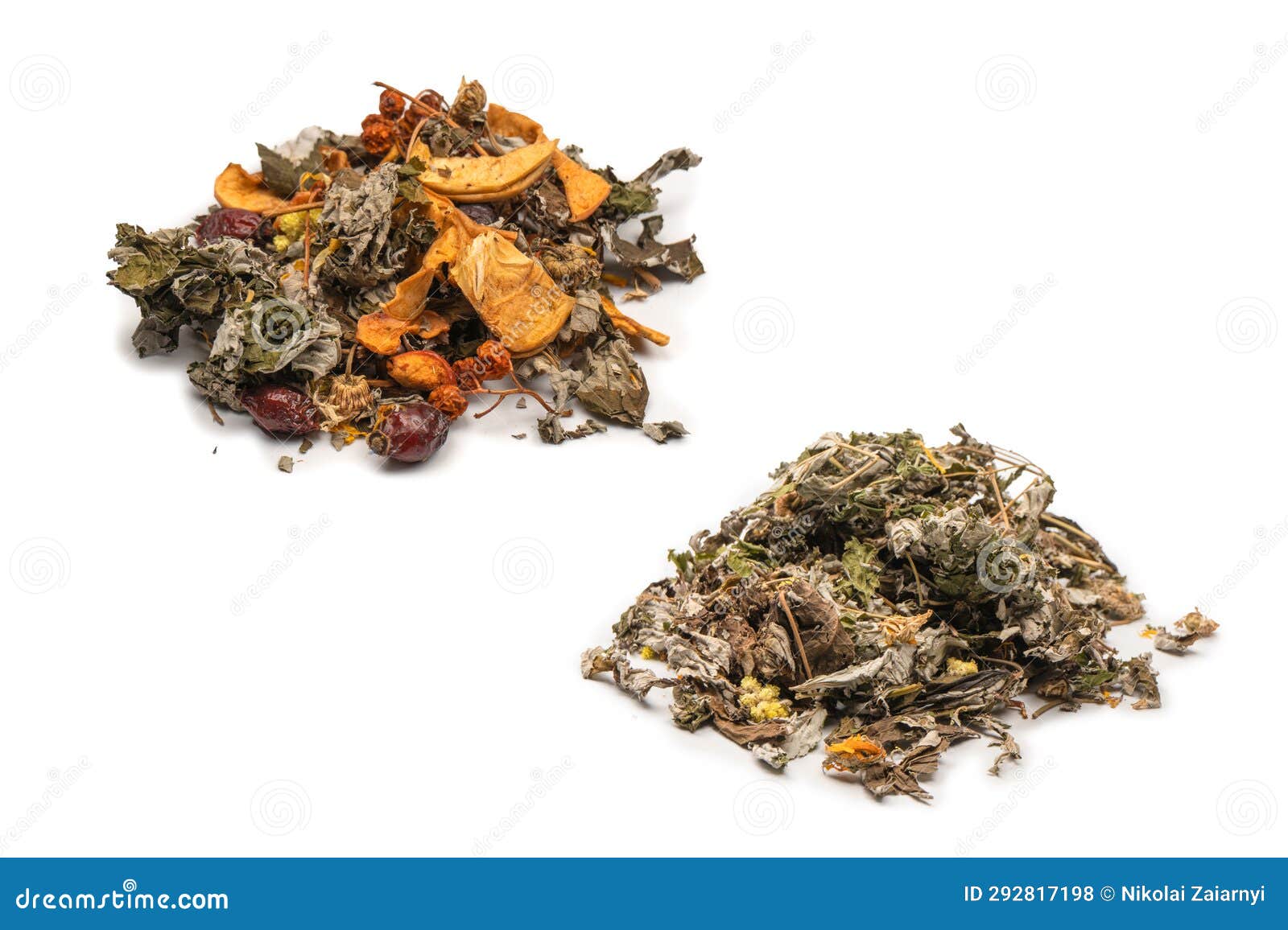 Dry Tea Leaves and Dry Fruit Isolated on White Background Stock Photo ...