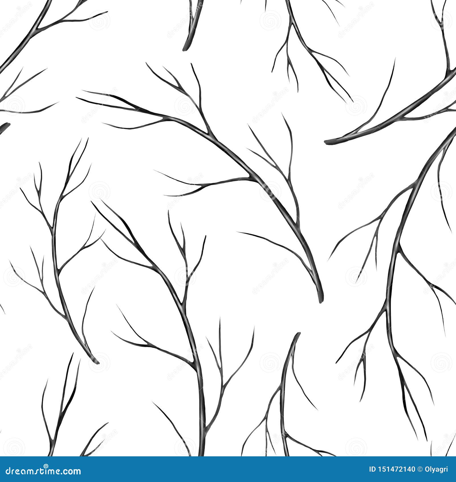 Dry Tree Branches, Seamless Pattern Stock Illustration - Illustration ...
