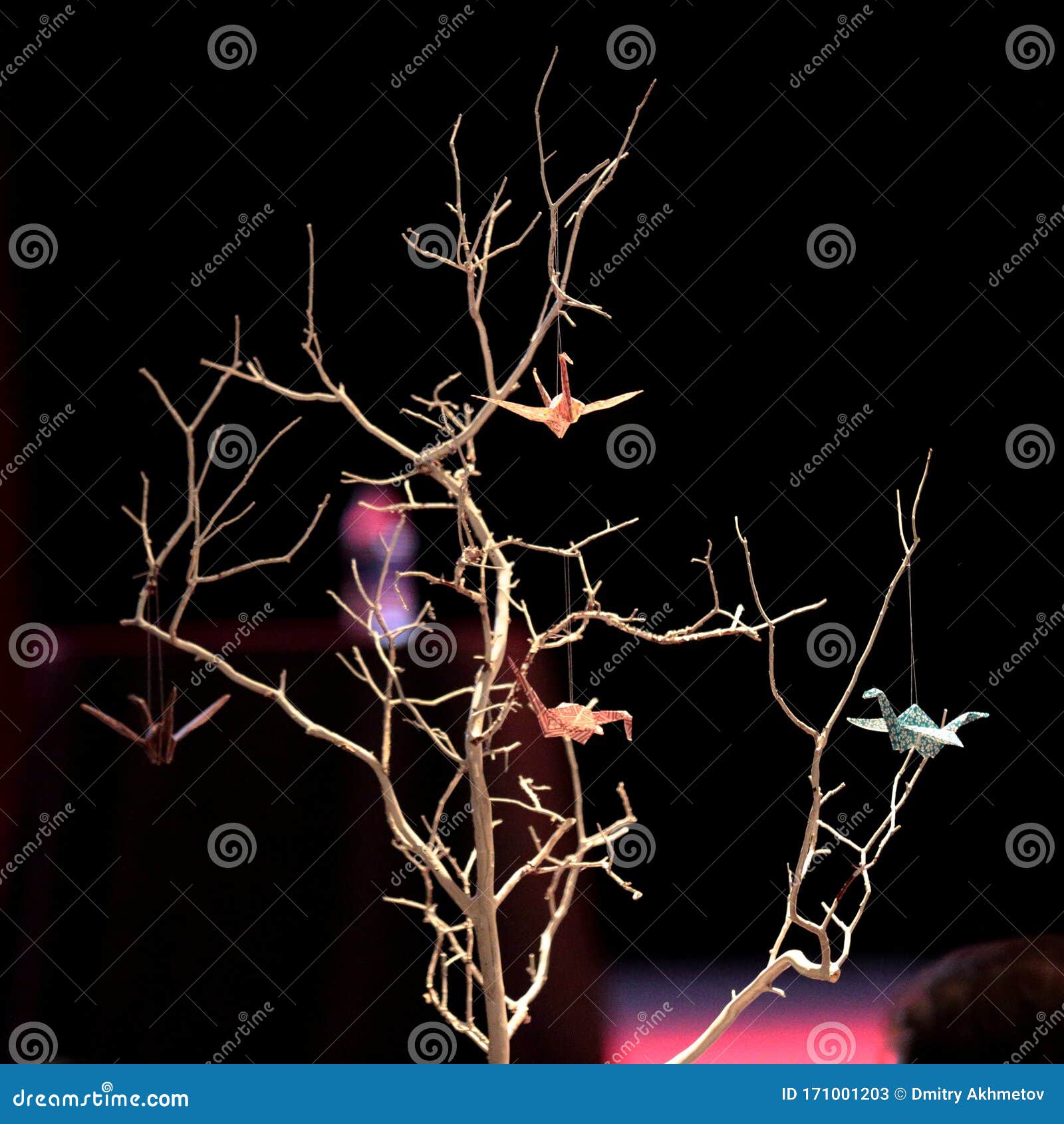Dry Tree Decorated with Paper Cranes Stock Image - Image of folded ...
