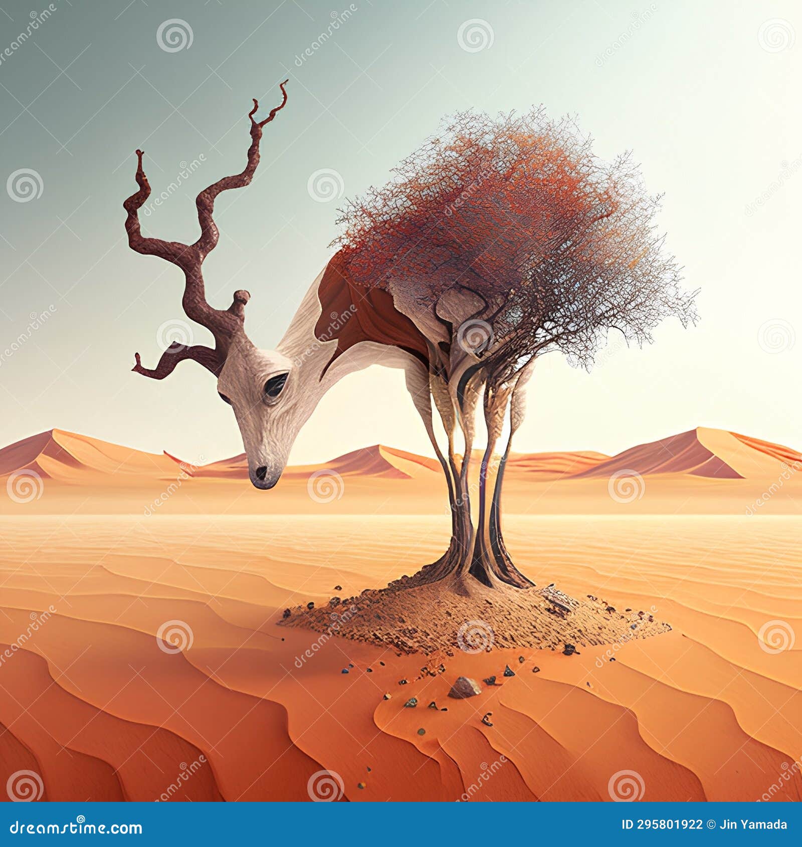 Dry Tree in the Desert. 3d Illustration. Computer Digital Drawing Stock ...