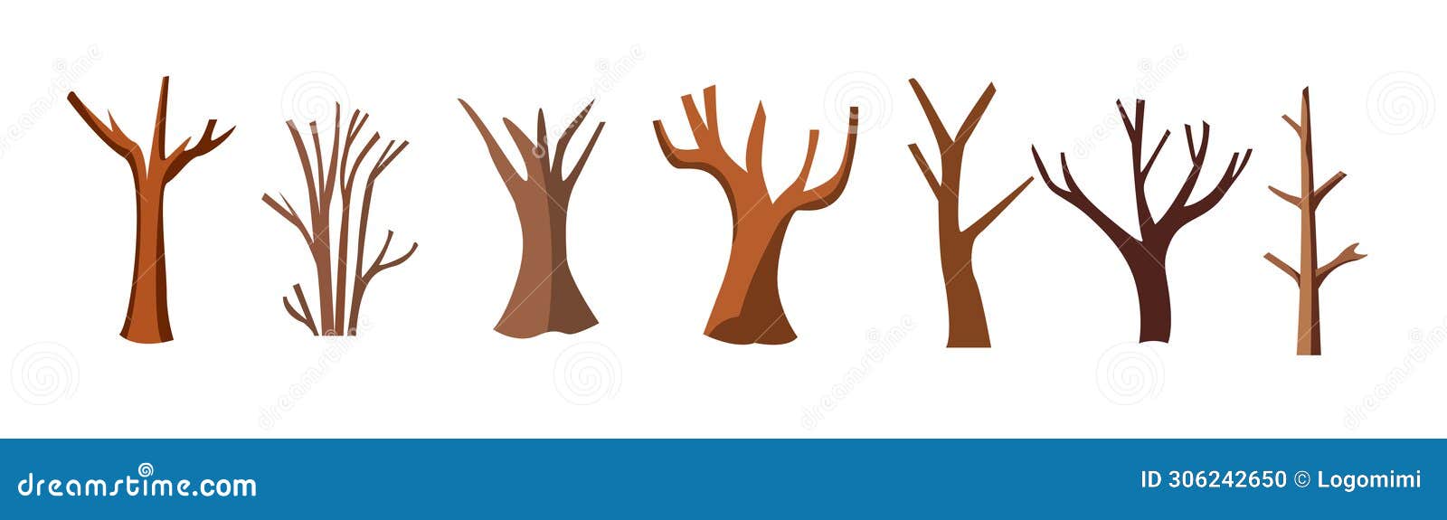 Dry Tree Image Collection. Old Tree Branch in Cartoon Style Stock ...