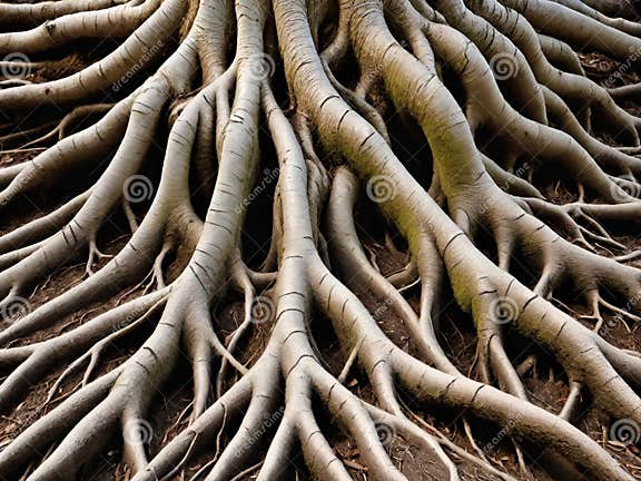 Dry tree roots in ground stock illustration. Illustration of background ...