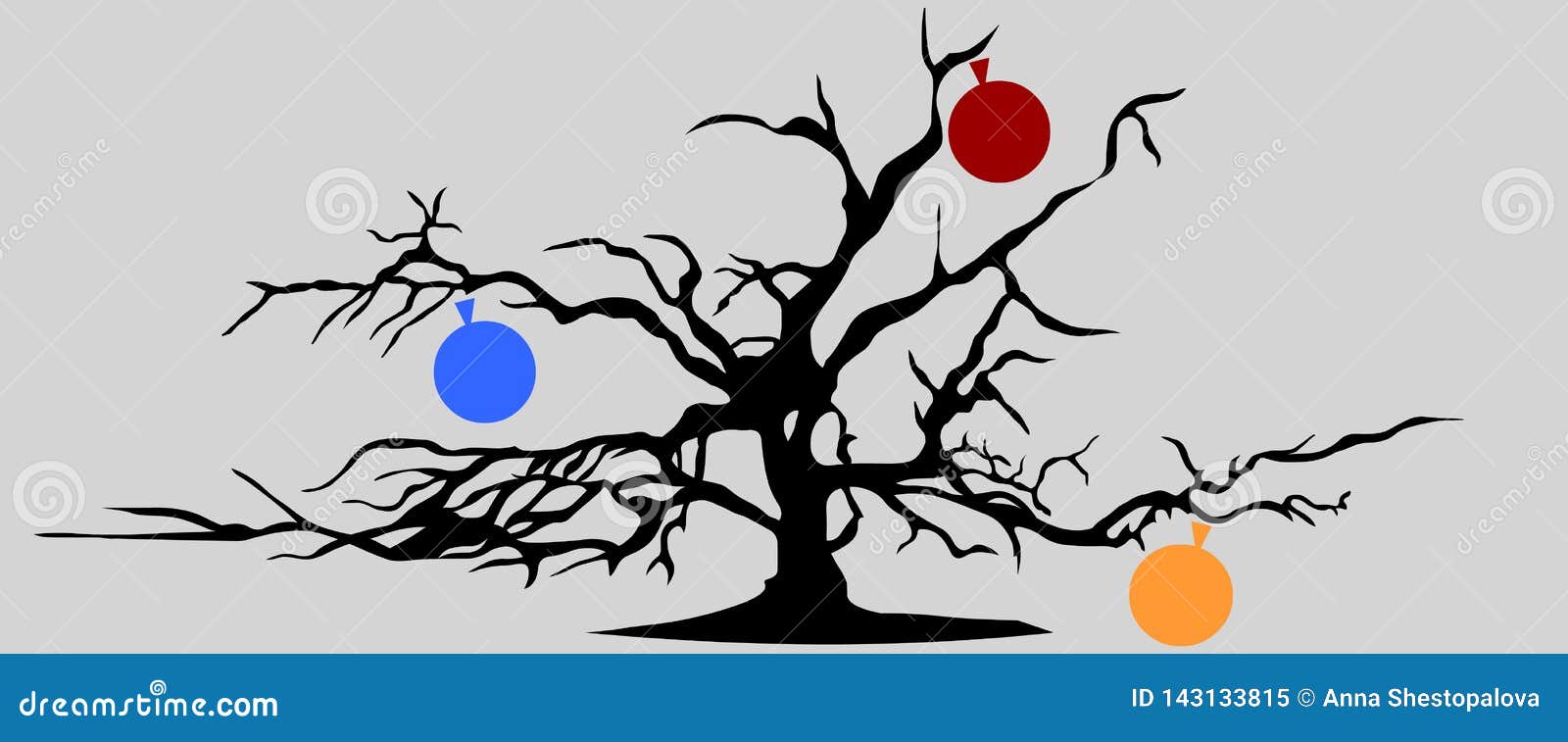 Dry tree with three apples stock vector. Illustration of apples - 143133815