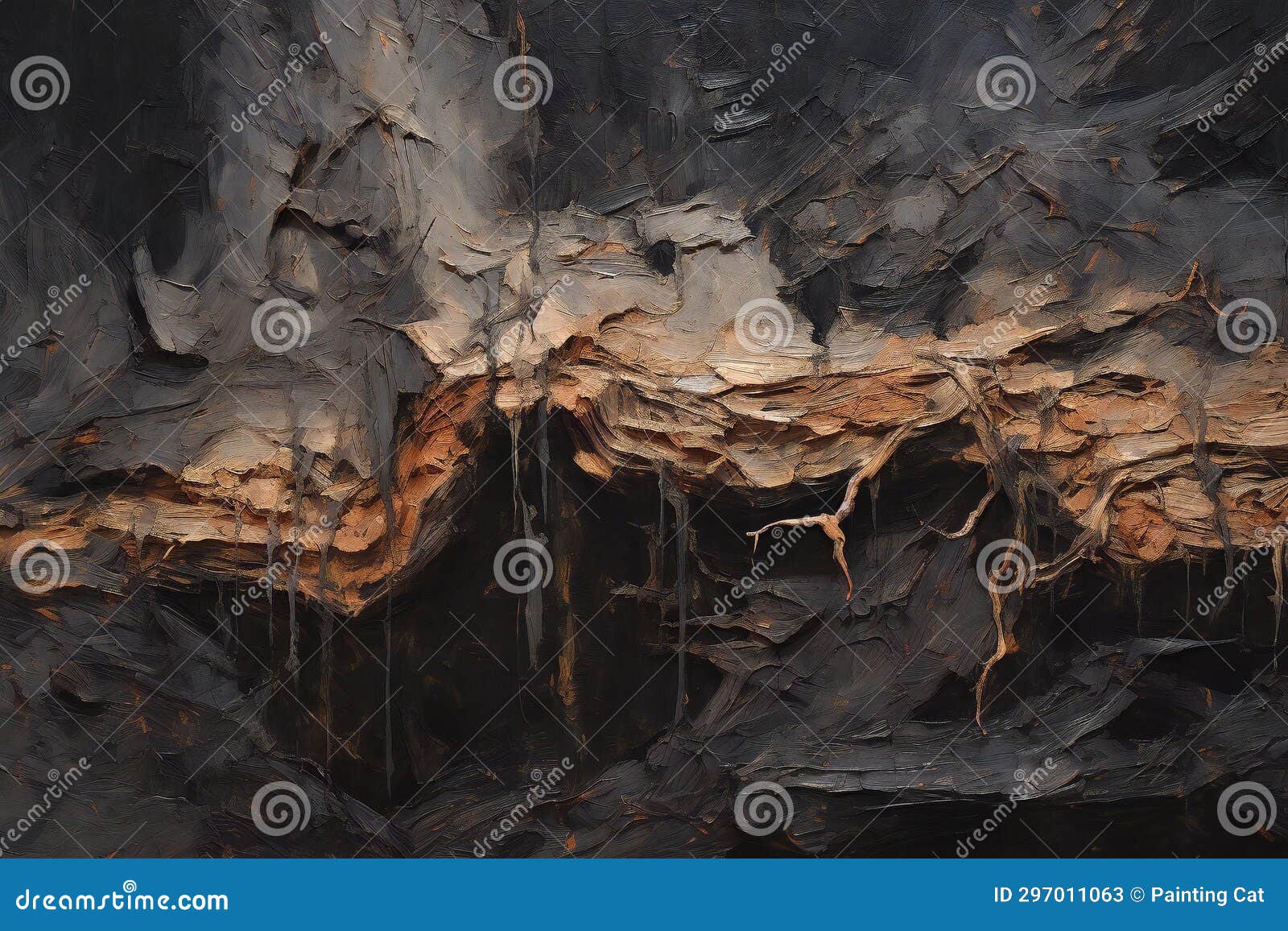 Dry Tree Trunk in the Cave, Closeup of Photo Stock Illustration ...