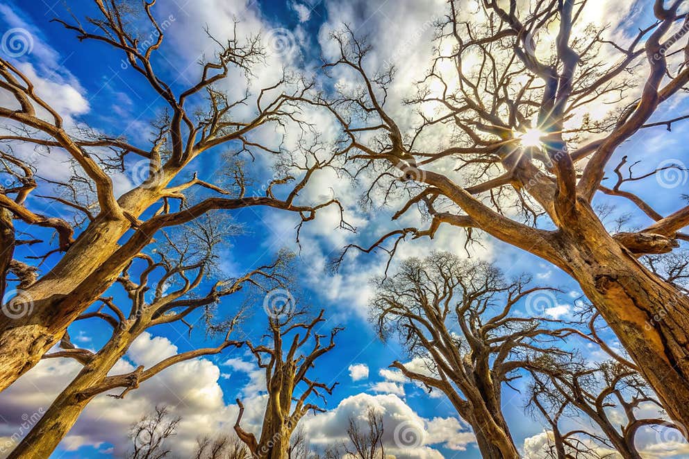 Dry Trees with Bare Branches Reaching Toward the Sky Stock Illustration ...